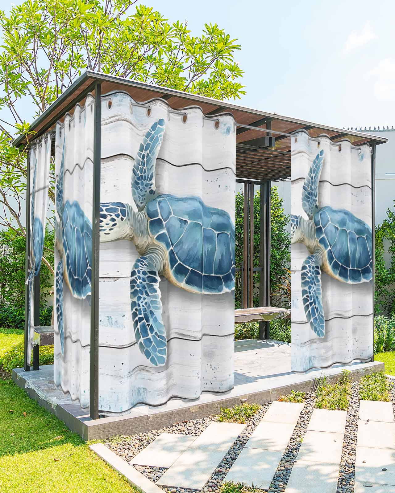 nqOlkjepod Outdoor Curtains for Patio Waterproof, Ocean Sea Turtle Blue ...