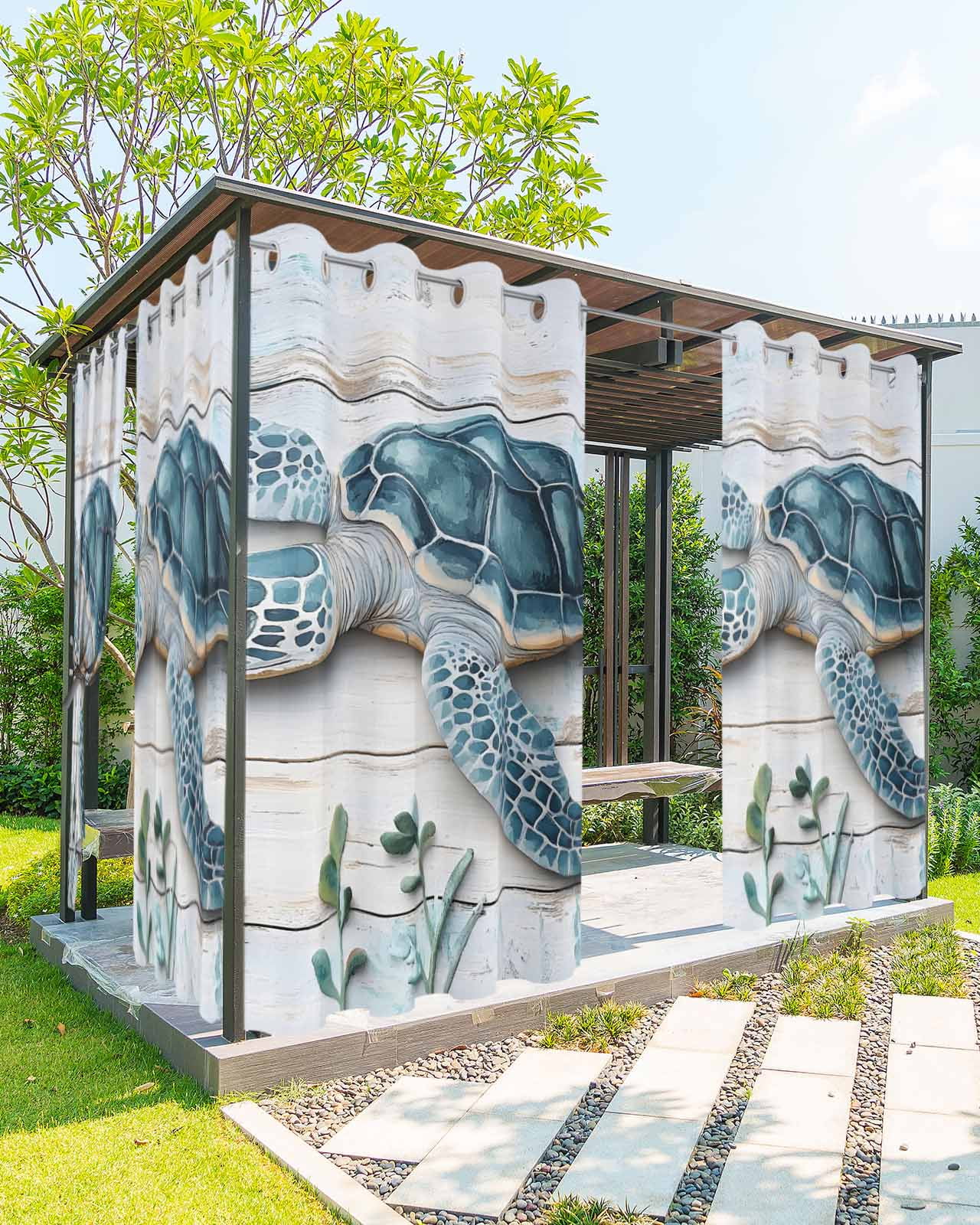 nqOlkjepod Outdoor Curtains for Patio Waterproof, Ocean Sea Turtle Blue ...