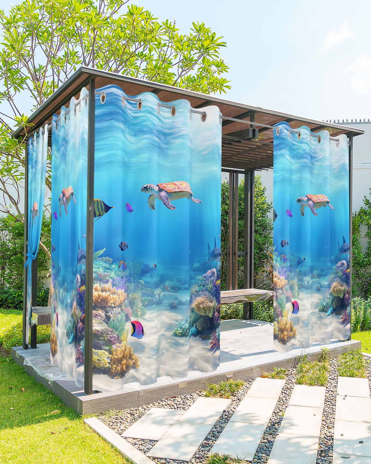 nqOlkjepod Outdoor Curtains for Patio Waterproof, Ocean Turtle Outdoor ...