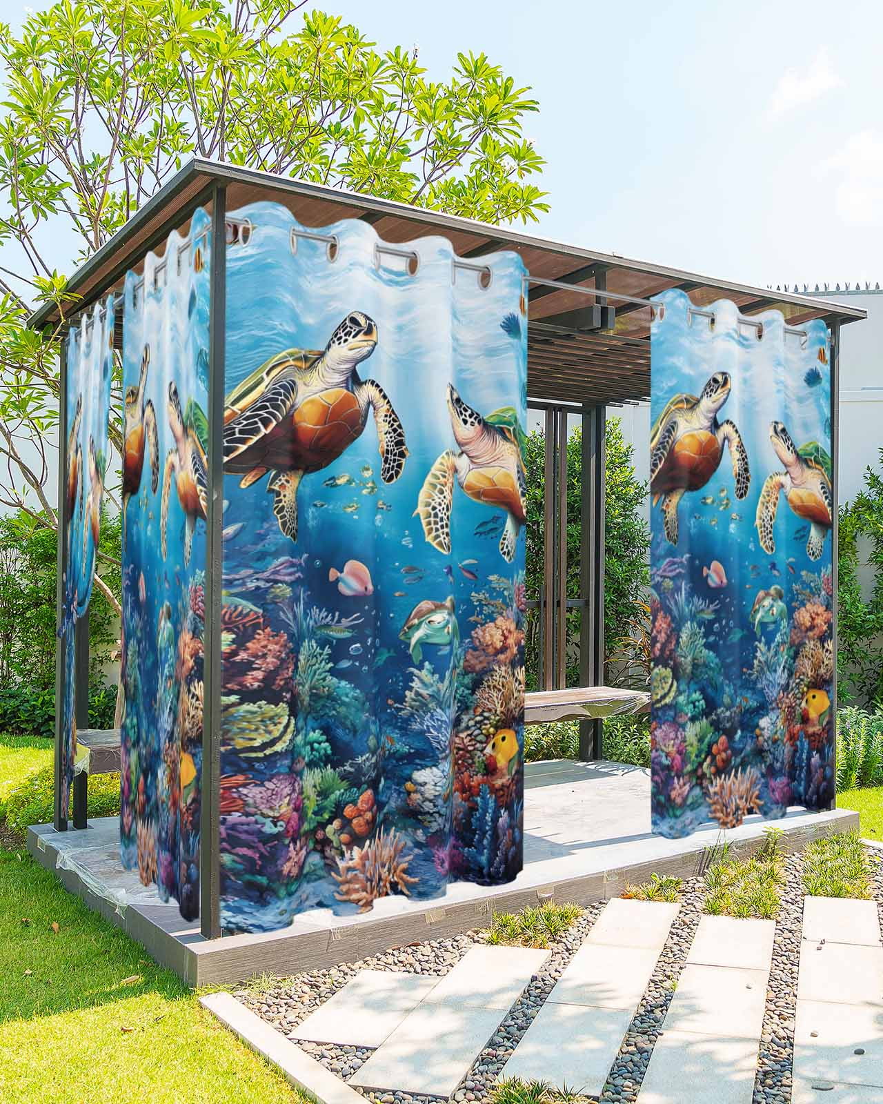 nqOlkjepod Outdoor Curtains for Patio Waterproof, Ocean Turtle Outdoor ...