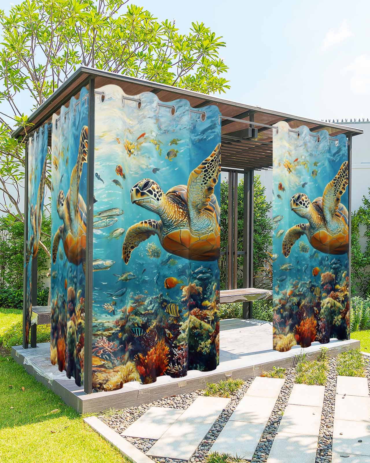 nqOlkjepod Outdoor Curtains for Patio Waterproof, Ocean Turtle Outdoor ...