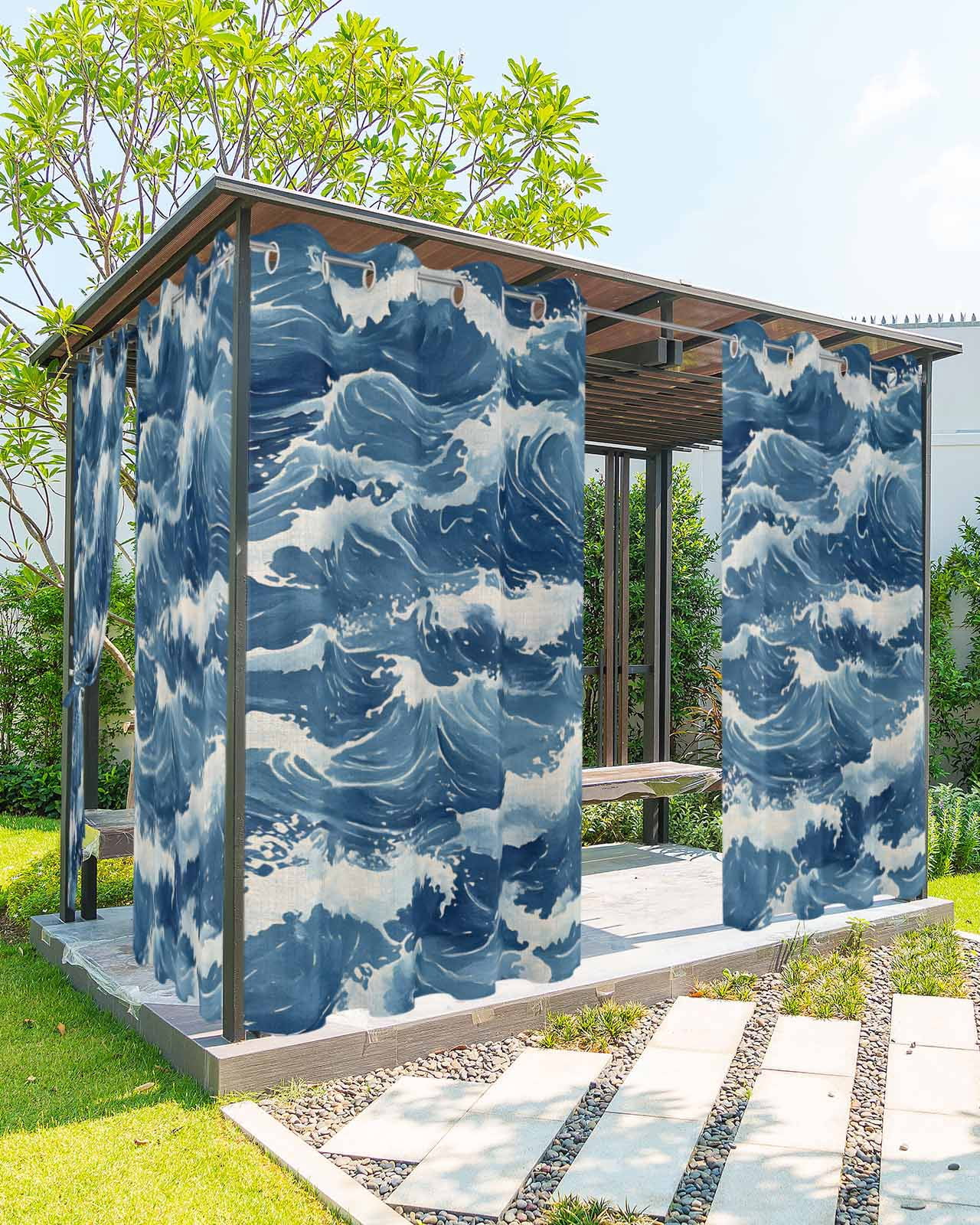 nqOlkjepod Outdoor Curtains for Patio Waterproof, Ocean Waves Outdoor ...