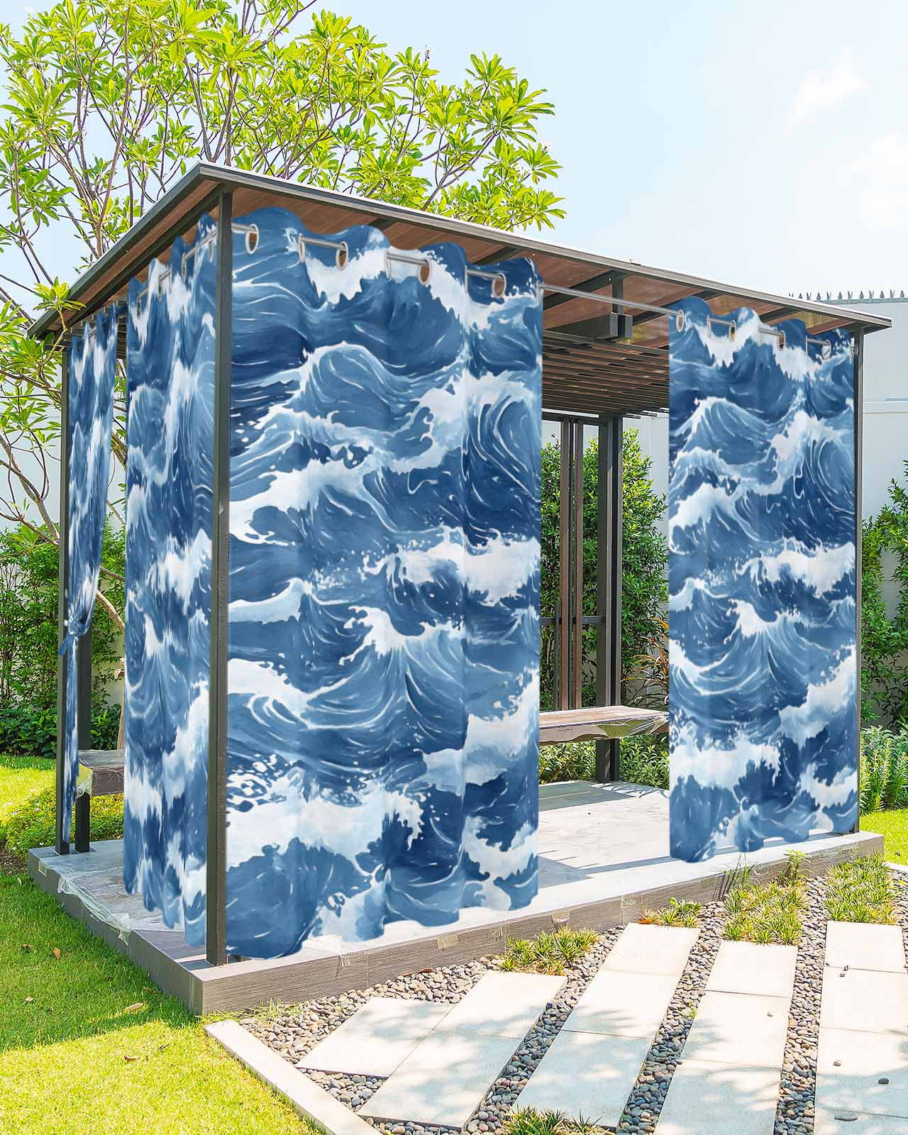 nqOlkjepod Outdoor Curtains for Patio Waterproof, Ocean Waves Outdoor ...