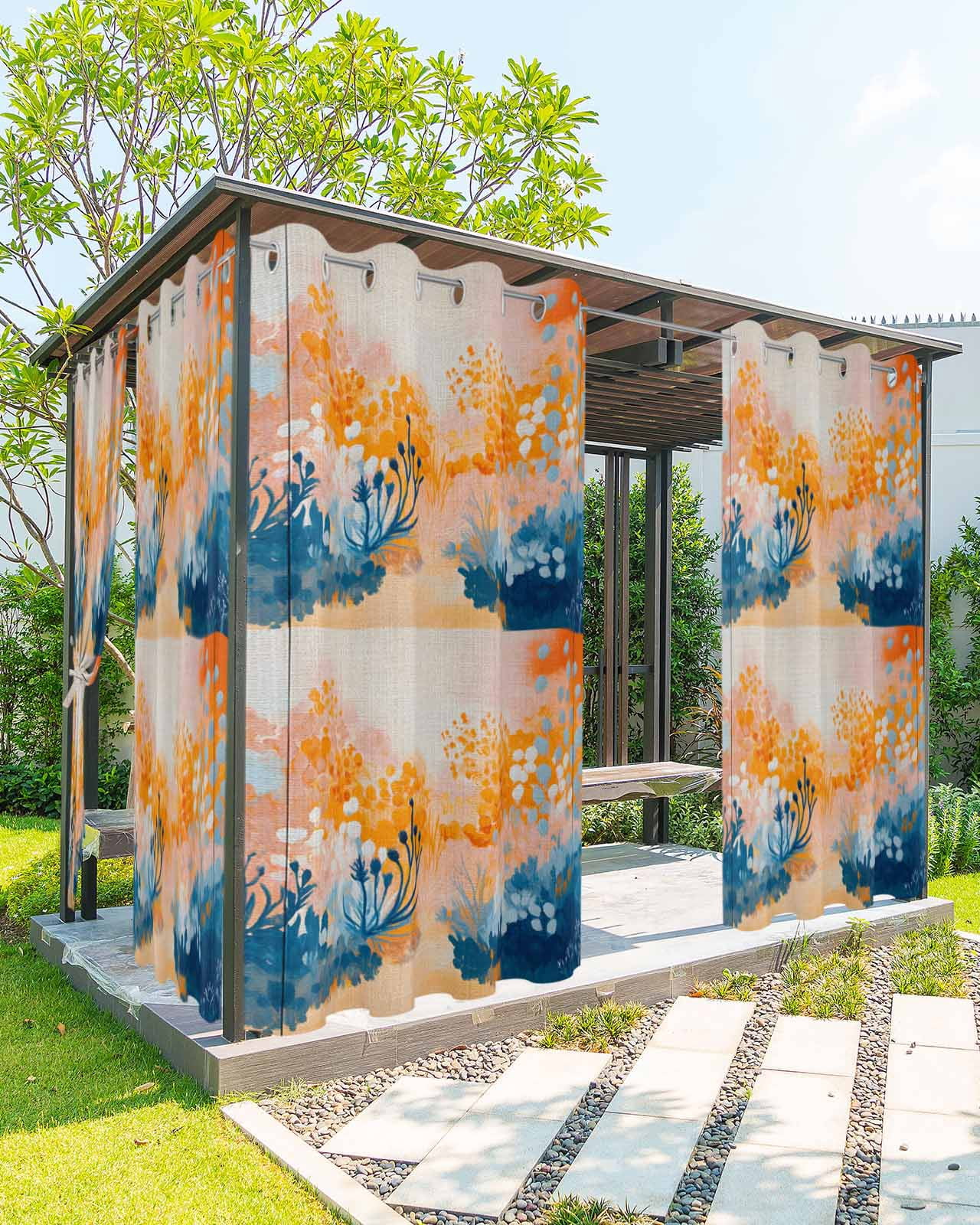 nqOlkjepod Outdoor Curtains for Patio Waterproof, Orange Blue Botanical ...