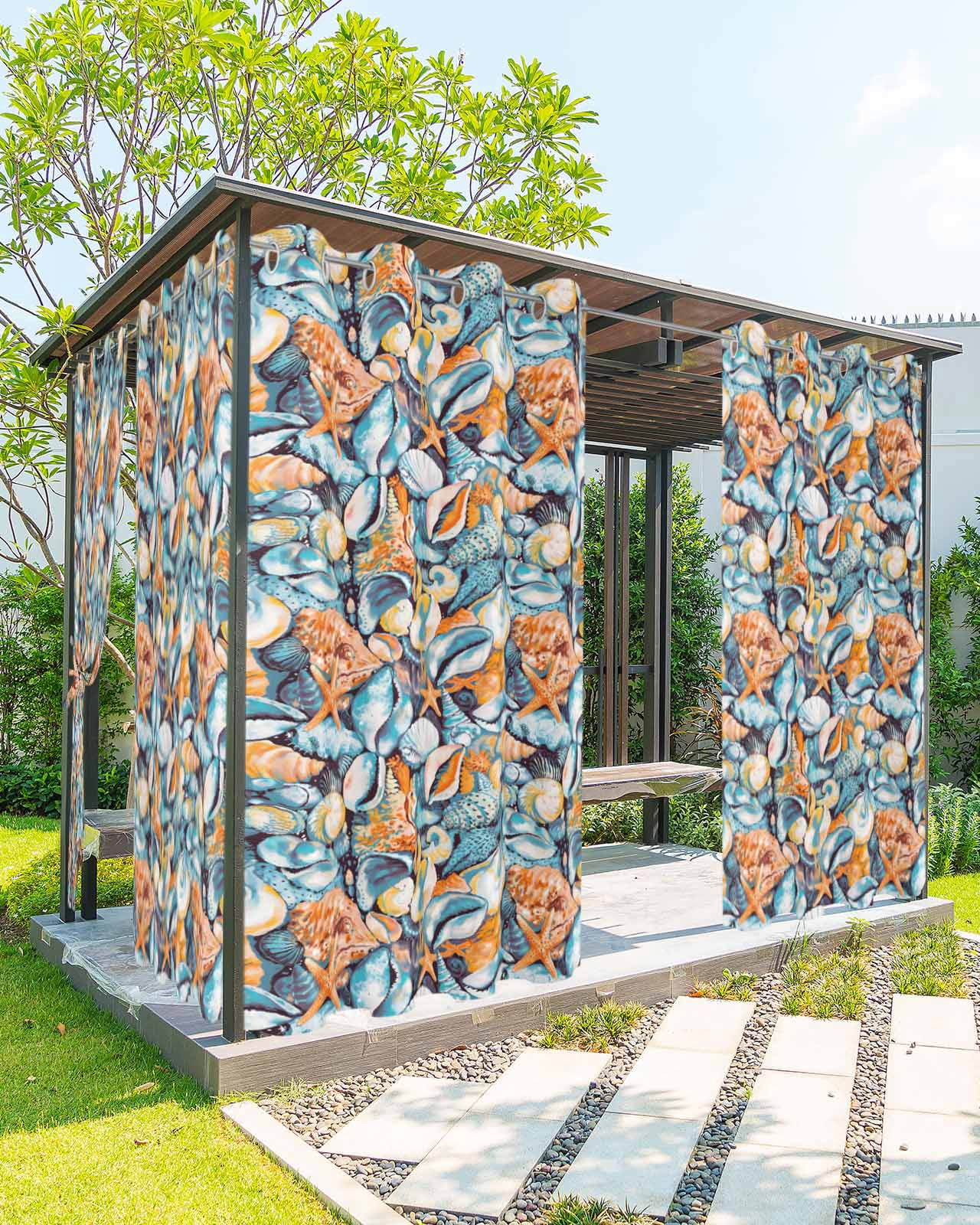 nqOlkjepod Outdoor Curtains for Patio Waterproof, Orange Blue Coastal ...