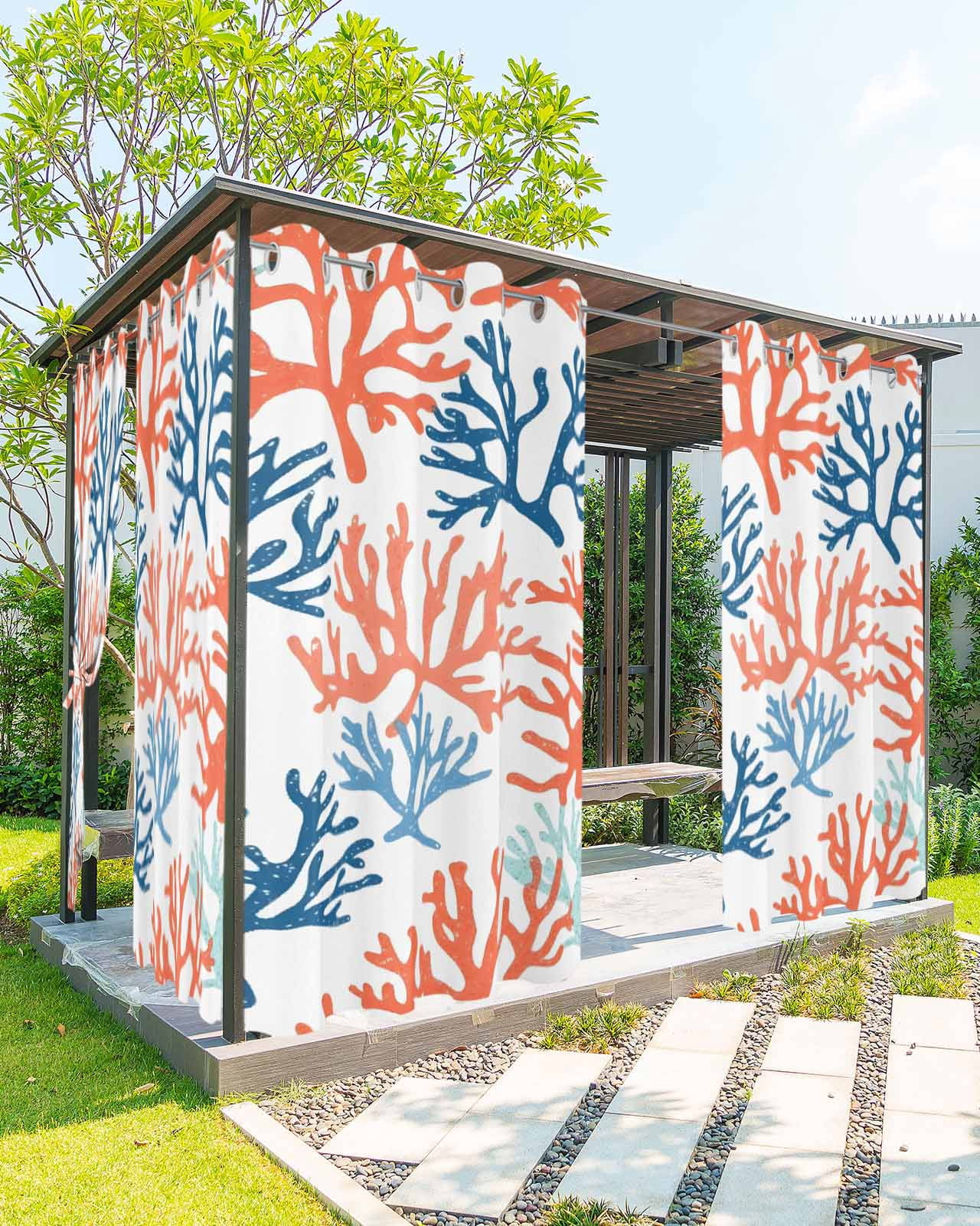 nqOlkjepod Outdoor Curtains for Patio Waterproof, Orange Blue Coral ...