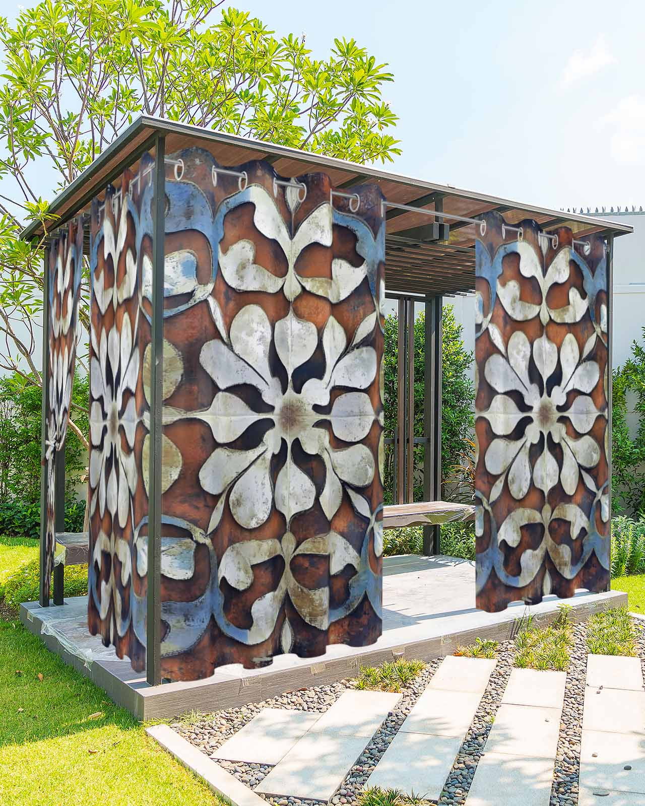 nqOlkjepod Outdoor Curtains for Patio Waterproof, Orange Blue Ethnic ...