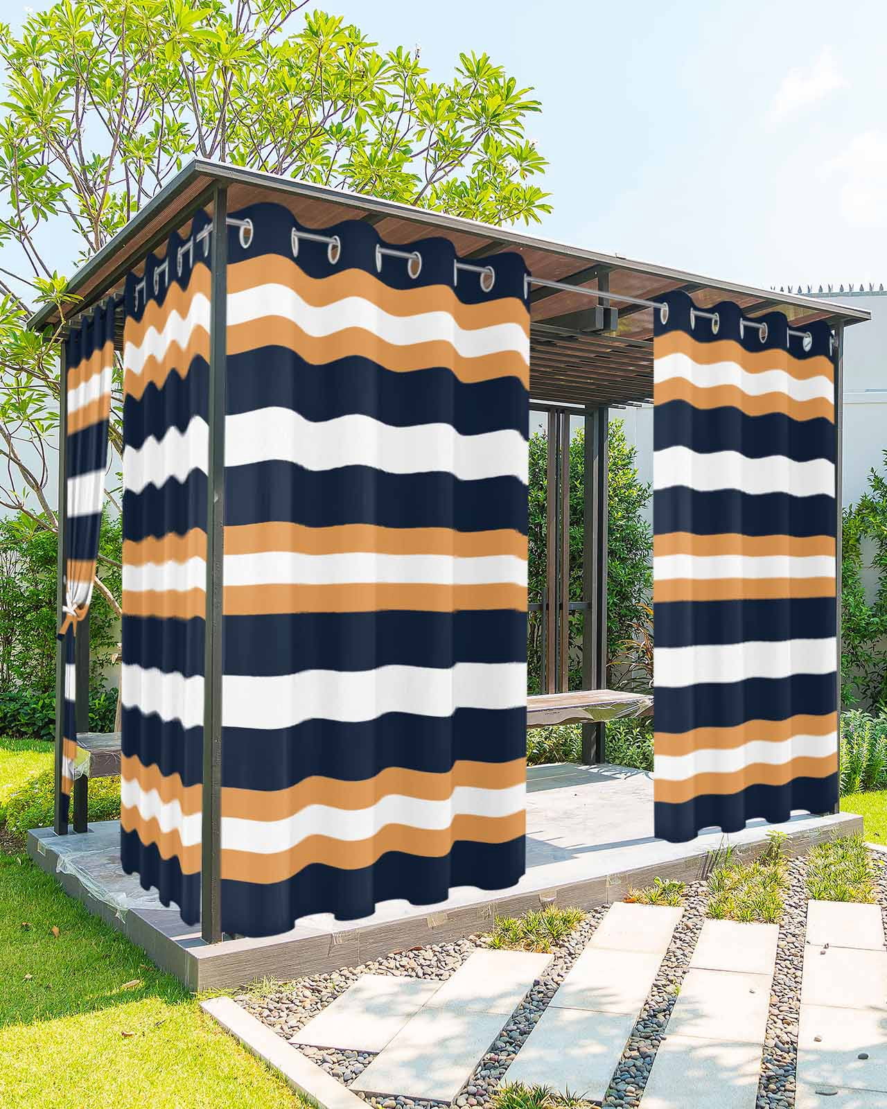 nqOlkjepod Outdoor Curtains for Patio Waterproof, Orange Navy Blue ...