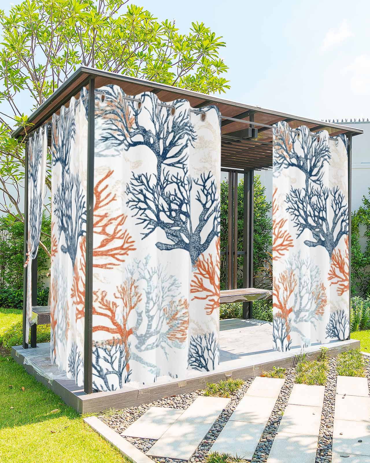 nqOlkjepod Outdoor Curtains for Patio Waterproof, Orange Ocean Coral ...