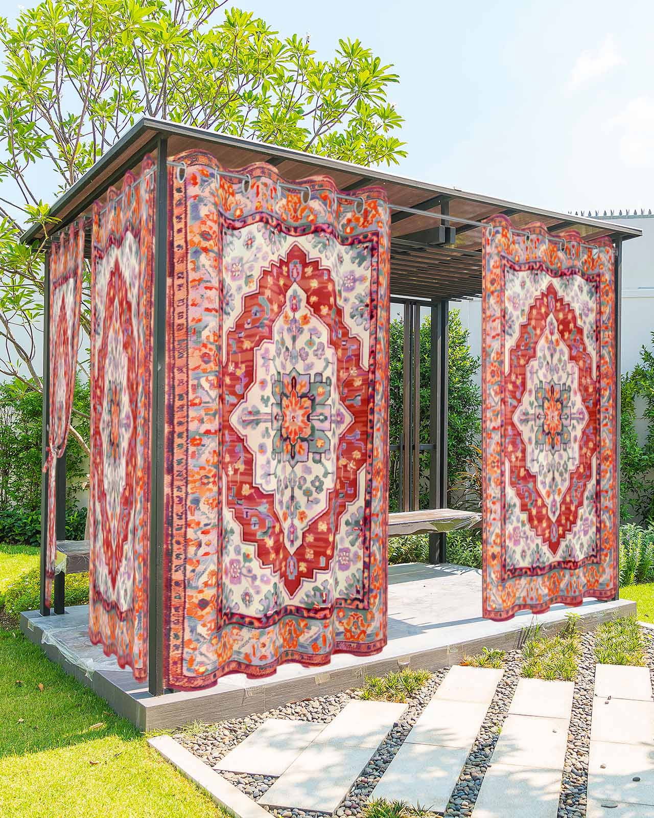 nqOlkjepod Outdoor Curtains for Patio Waterproof, Orange Red Boho ...