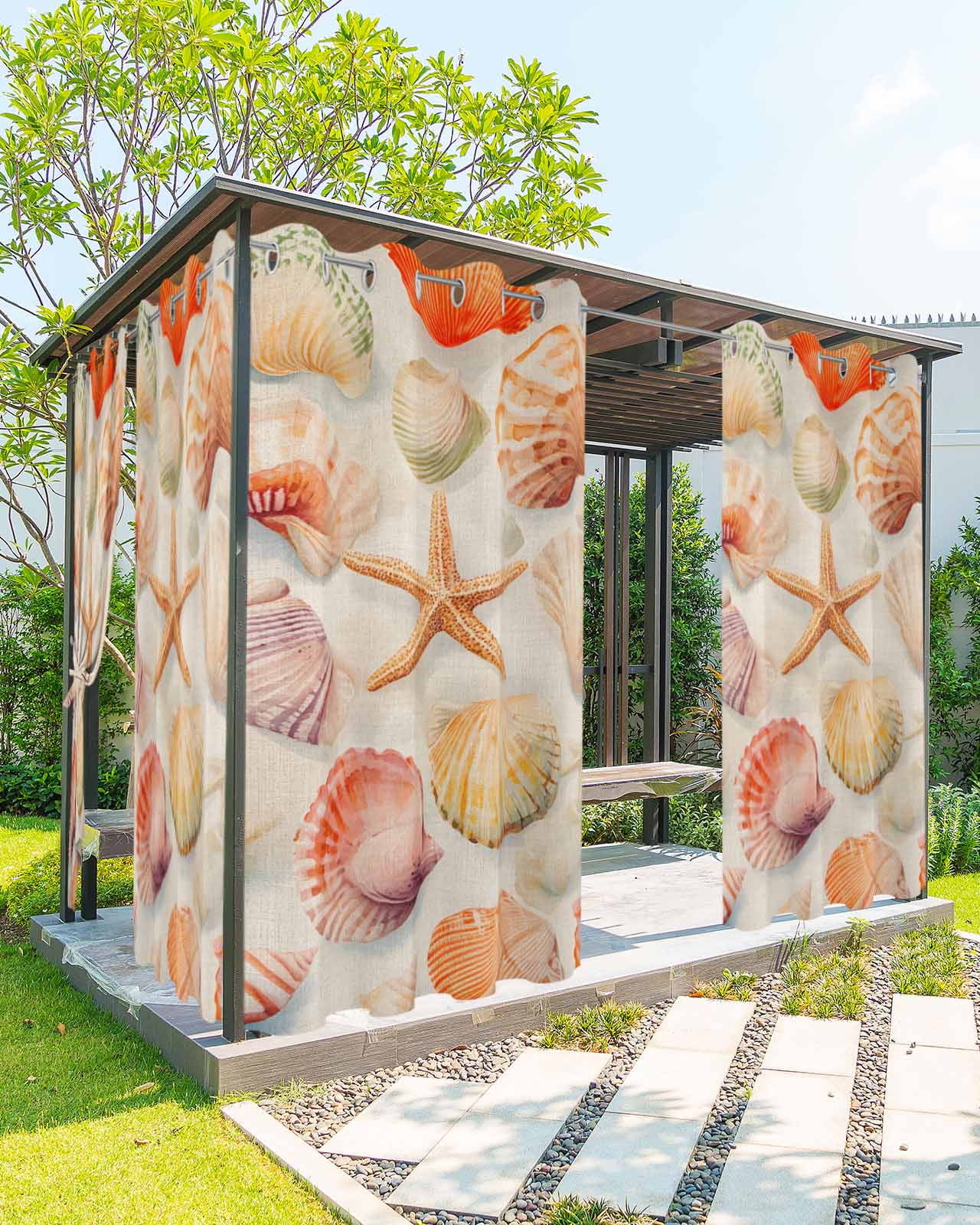 nqOlkjepod Outdoor Curtains for Patio Waterproof, Orange Shells Coastal ...