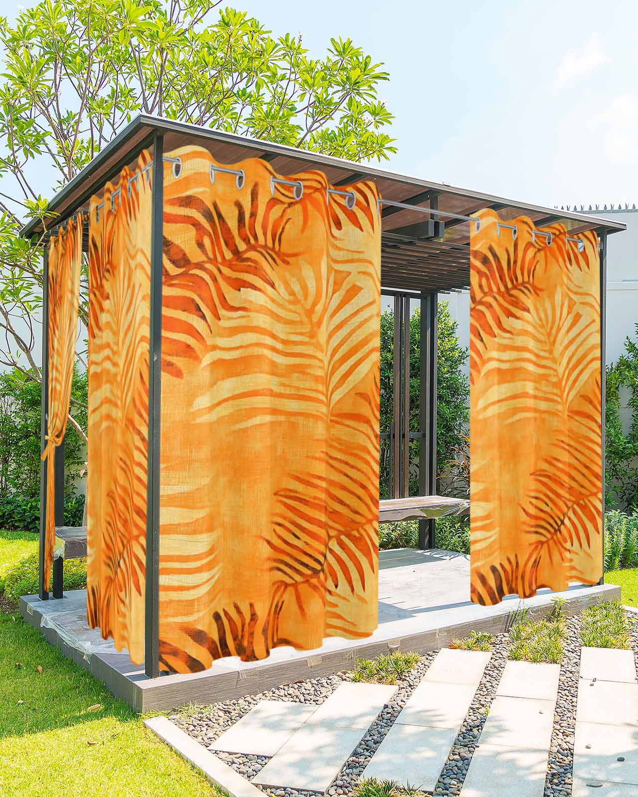 nqOlkjepod Outdoor Curtains for Patio Waterproof, Orange Tropical Leaf ...