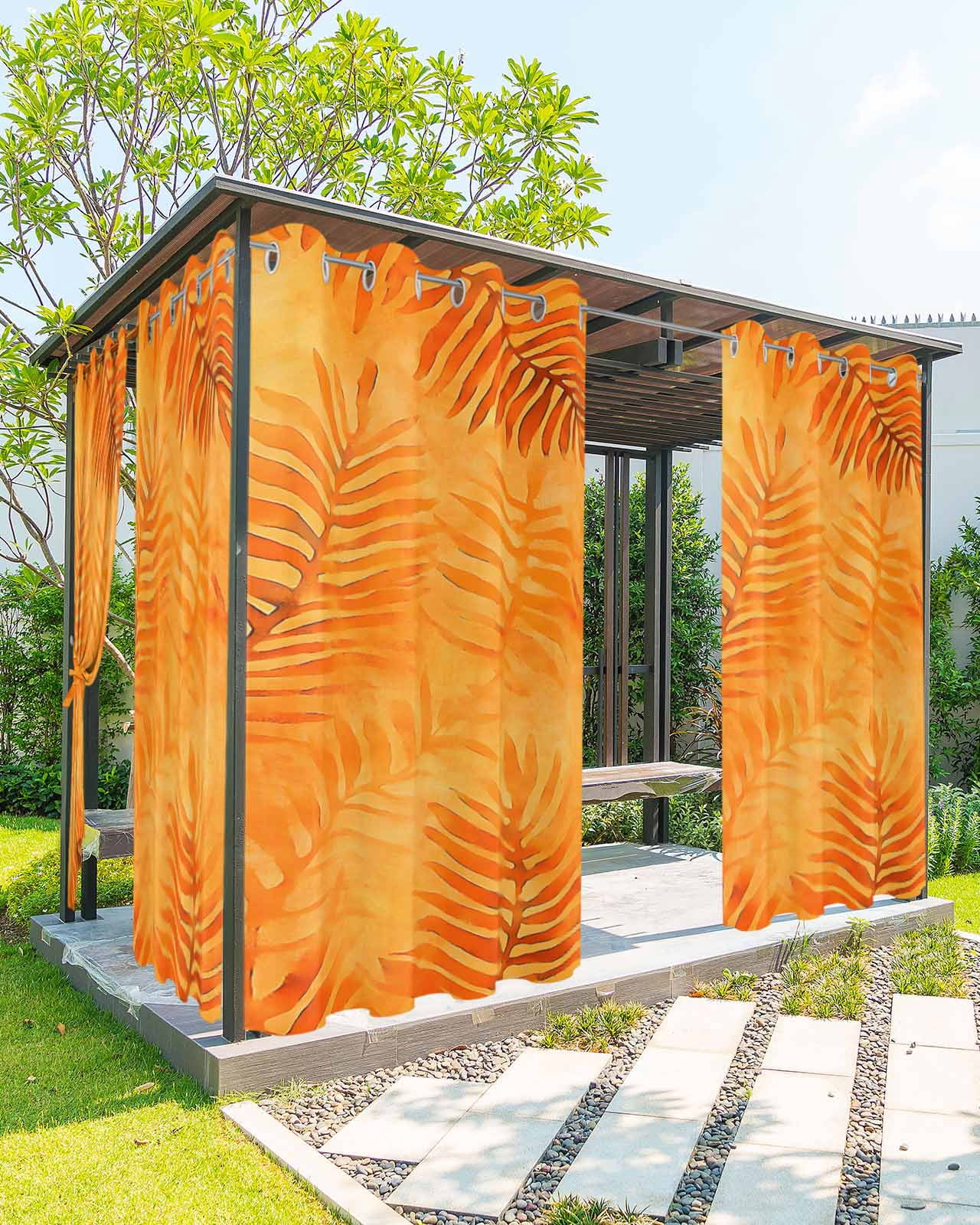 nqOlkjepod Outdoor Curtains for Patio Waterproof, Orange Tropical Leaf ...