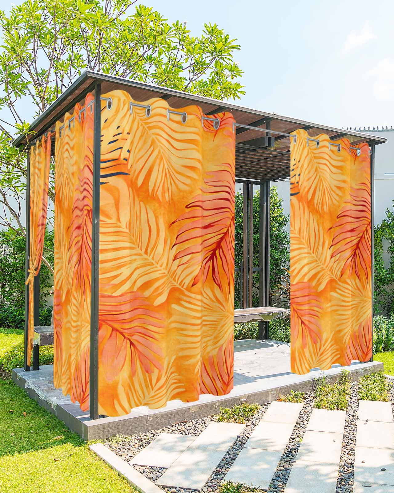 nqOlkjepod Outdoor Curtains for Patio Waterproof, Orange Tropical Leaf ...