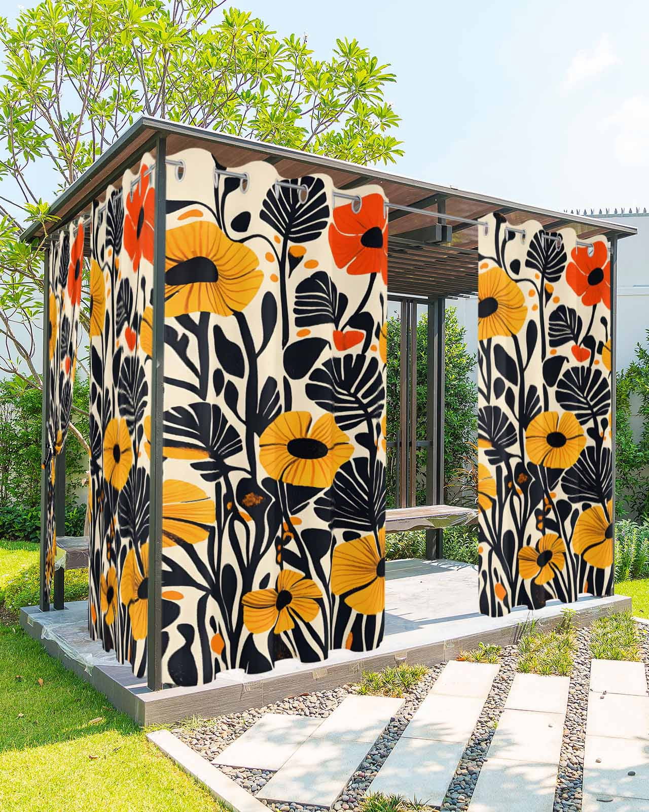 nqOlkjepod Outdoor Curtains for Patio Waterproof, Orange Yellow Black ...