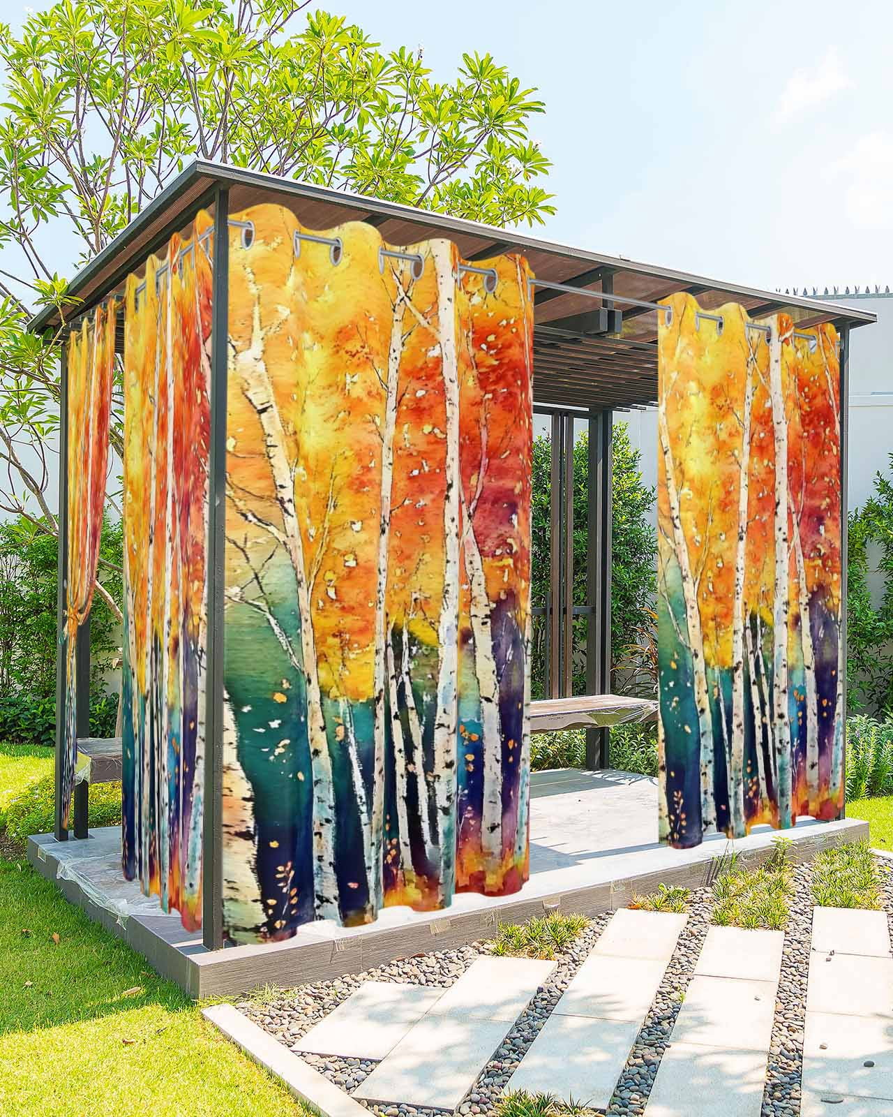 nqOlkjepod Outdoor Curtains for Patio Waterproof, Orange Yellow Forest ...