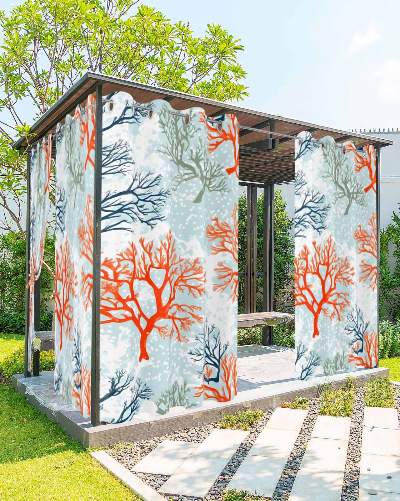 nqOlkjepod Outdoor Curtains for Patio Waterproof, Orange-red Coral Outdoor Privacy Panels ...