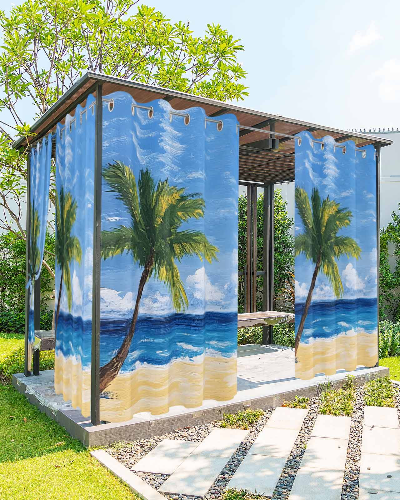 nqOlkjepod Outdoor Curtains for Patio Waterproof, Palm Tree Beach ...