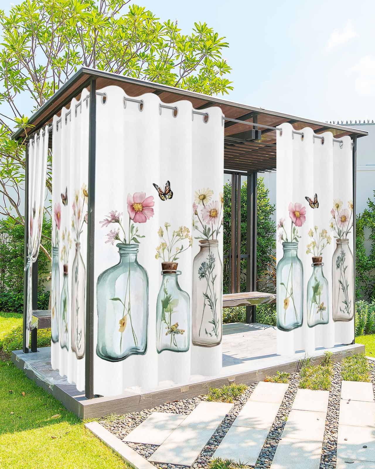 nqOlkjepod Outdoor Curtains for Patio Waterproof, Pastoral Floral ...