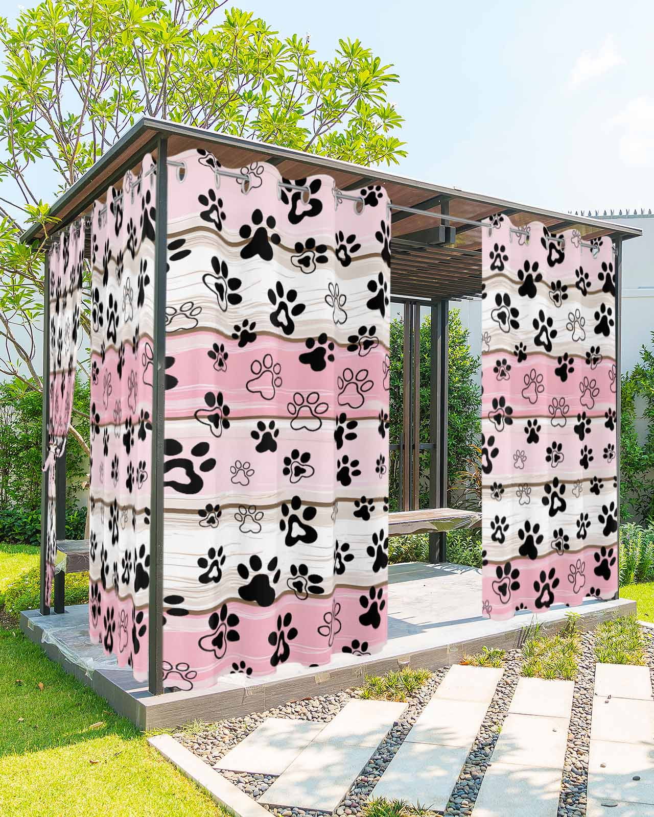 nqOlkjepod Outdoor Curtains for Patio Waterproof, Pink Beige Paw Print ...