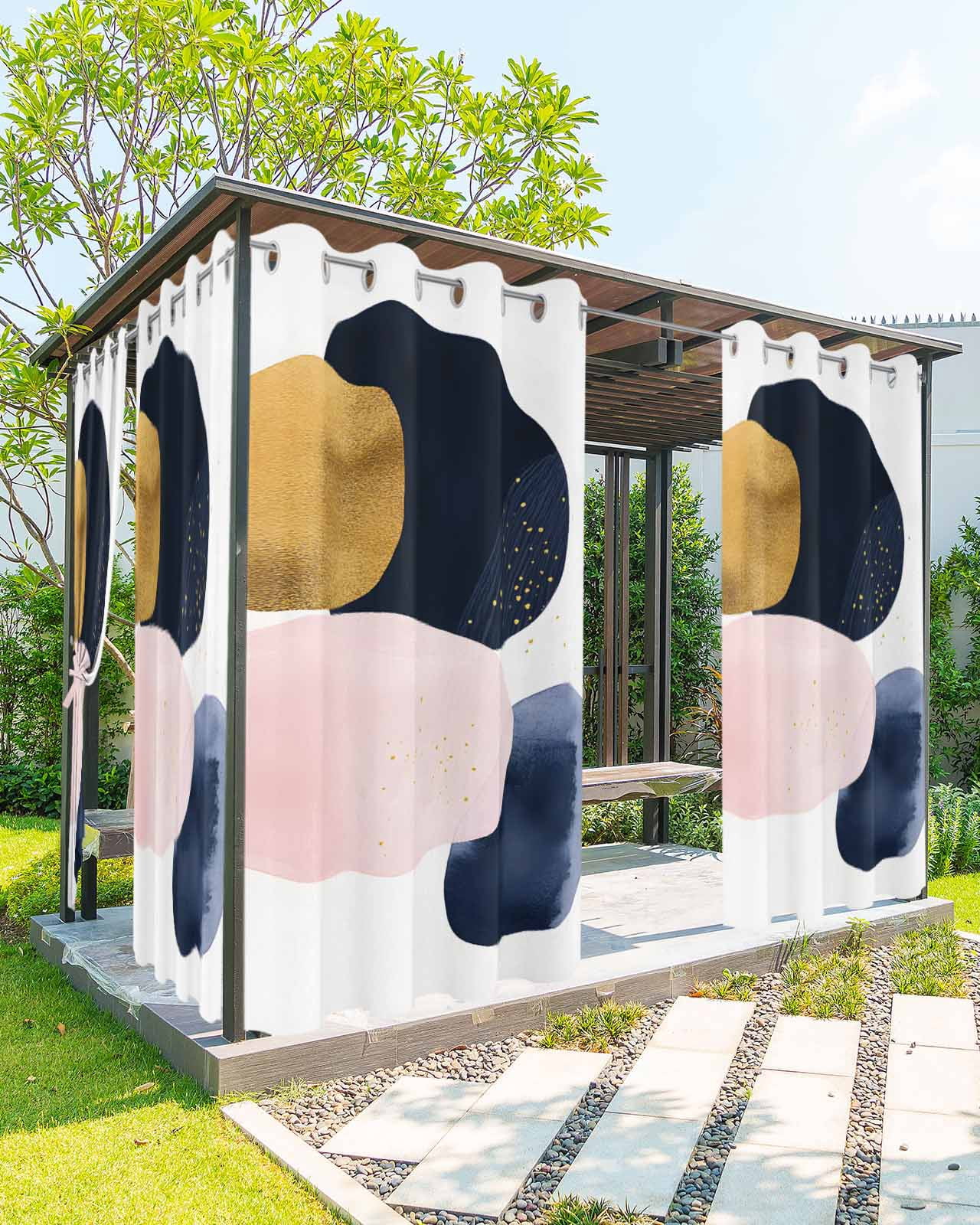 nqOlkjepod Outdoor Curtains for Patio Waterproof, Pink Black Abstract ...