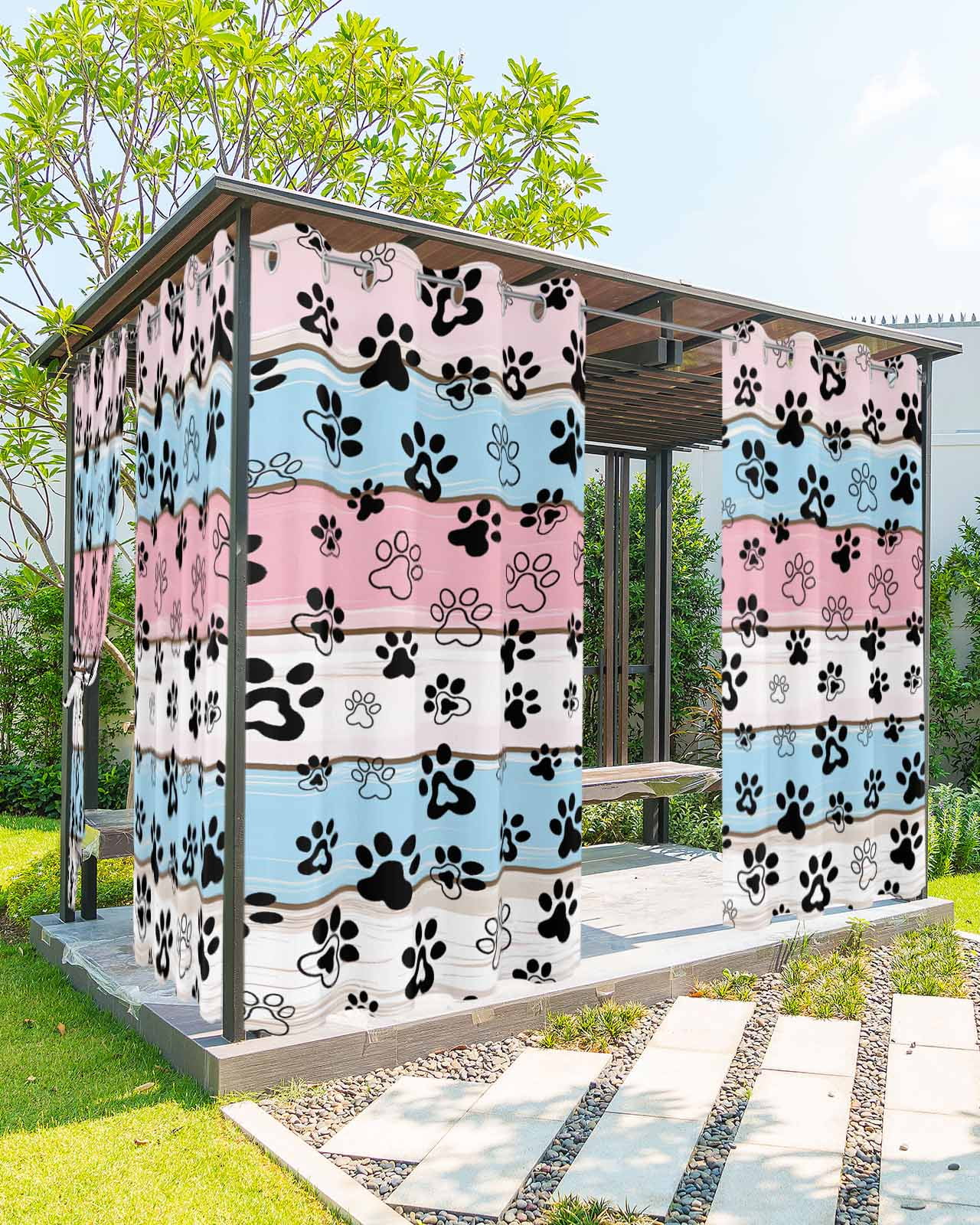 nqOlkjepod Outdoor Curtains for Patio Waterproof, Pink Blue Paw Print ...