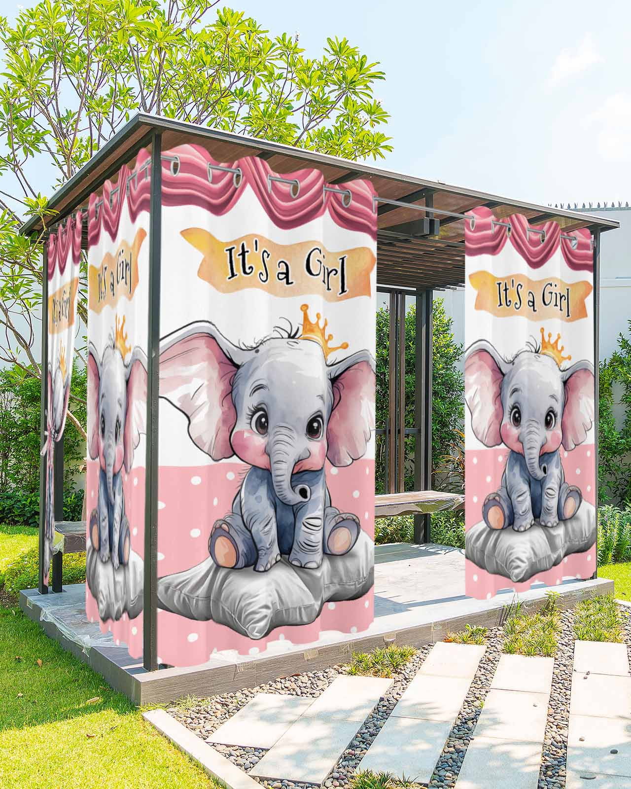 nqOlkjepod Outdoor Curtains for Patio Waterproof, Pink Elephant Outdoor ...