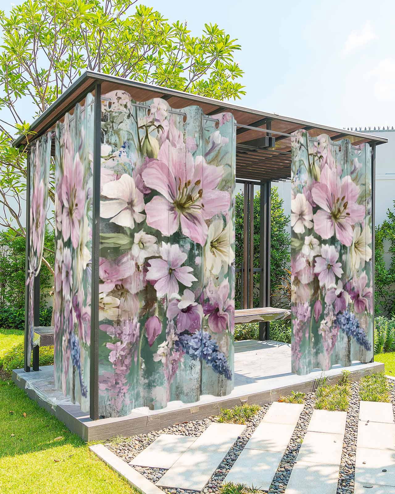 nqOlkjepod Outdoor Curtains for Patio Waterproof, Pink Flower Outdoor ...