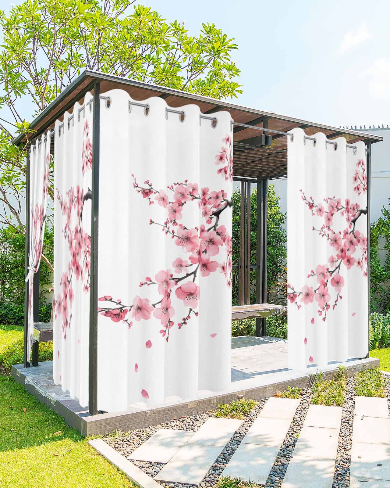 nqOlkjepod Outdoor Curtains for Patio Waterproof, Pink Flower Outdoor ...