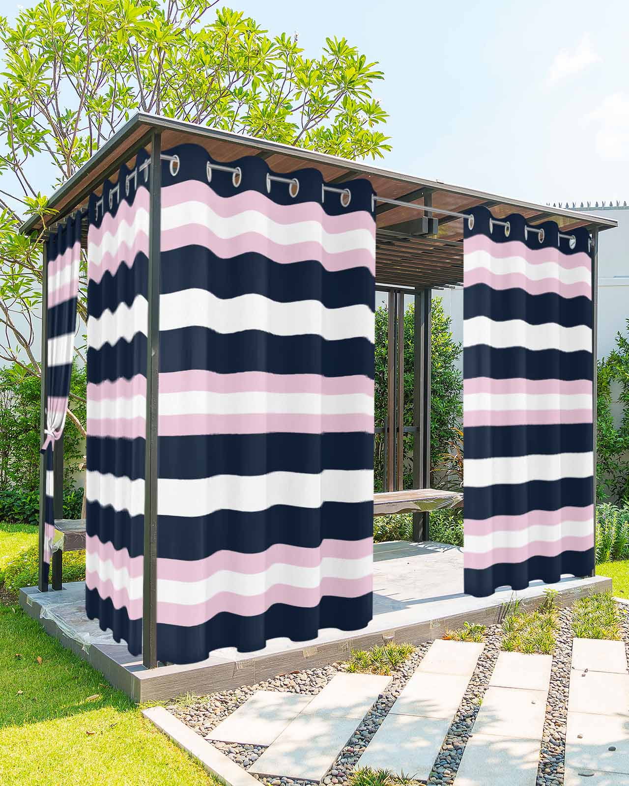 nqOlkjepod Outdoor Curtains for Patio Waterproof, Pink Navy Blue ...