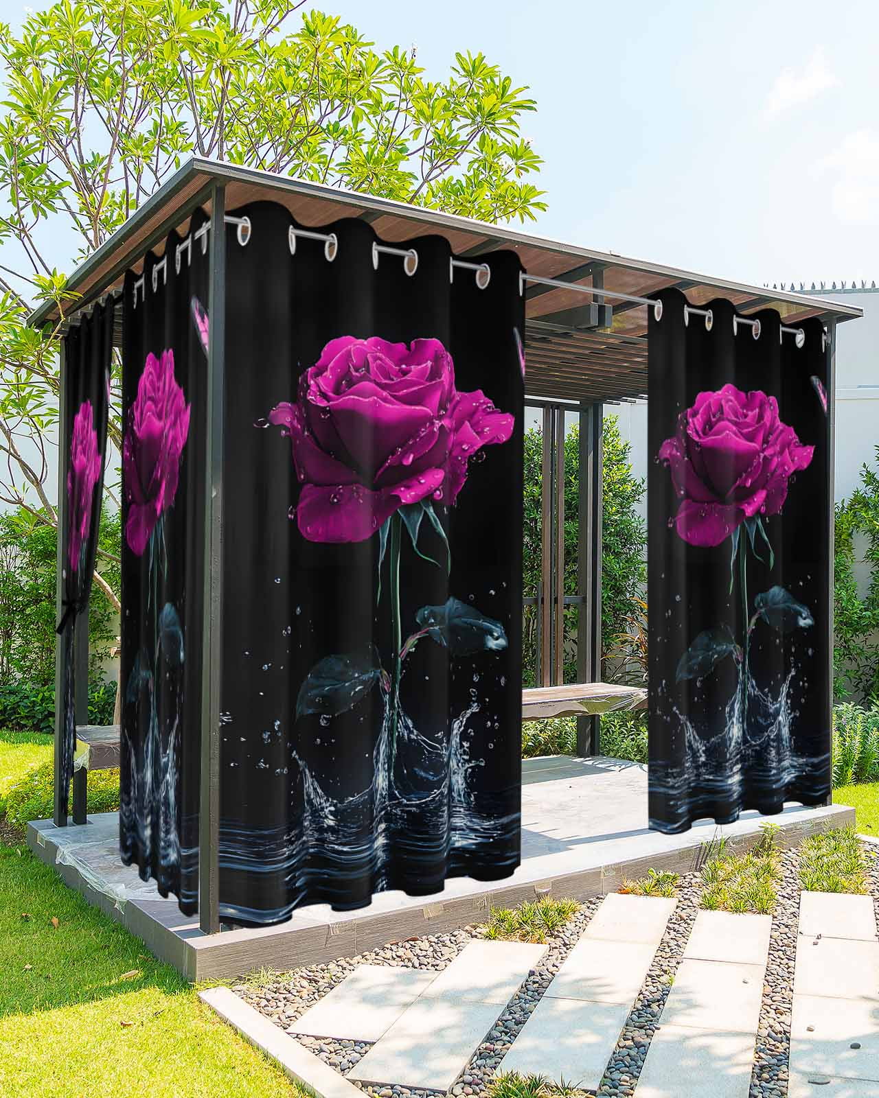 nqOlkjepod Outdoor Curtains for Patio Waterproof, Pink Roses Outdoor ...