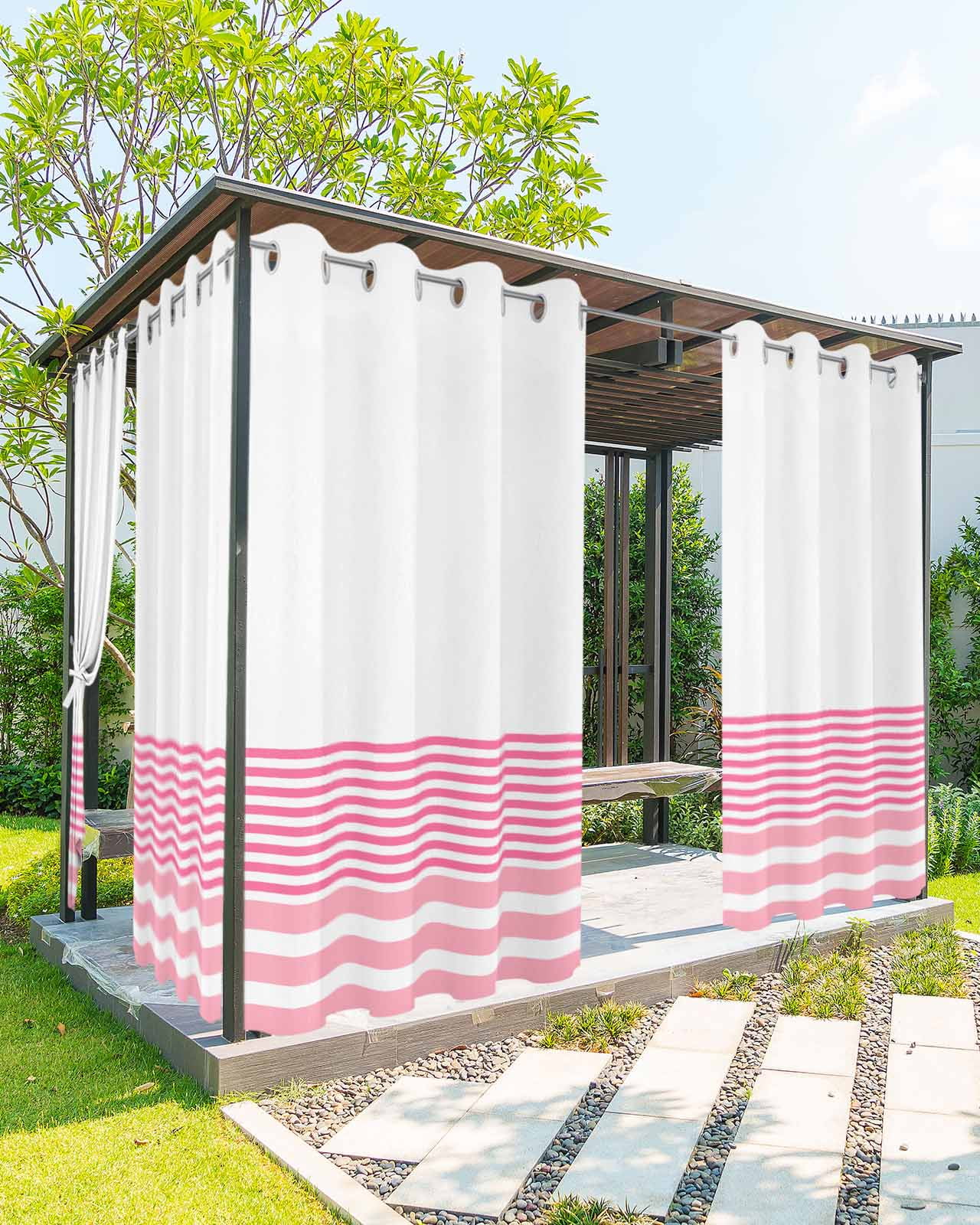 nqOlkjepod Outdoor Curtains for Patio Waterproof, Pink Striped Outdoor ...