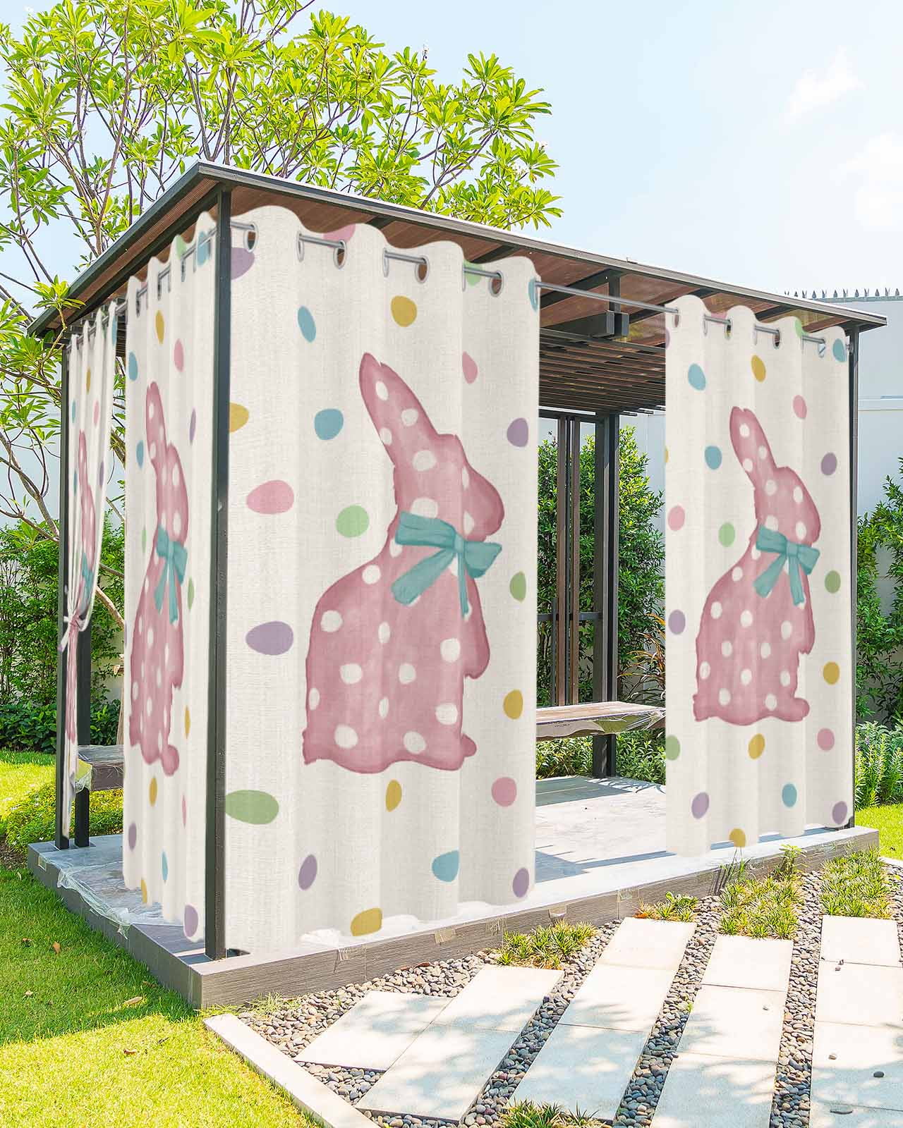 nqOlkjepod Outdoor Curtains for Patio Waterproof, Polka Dot Pink Bunny ...