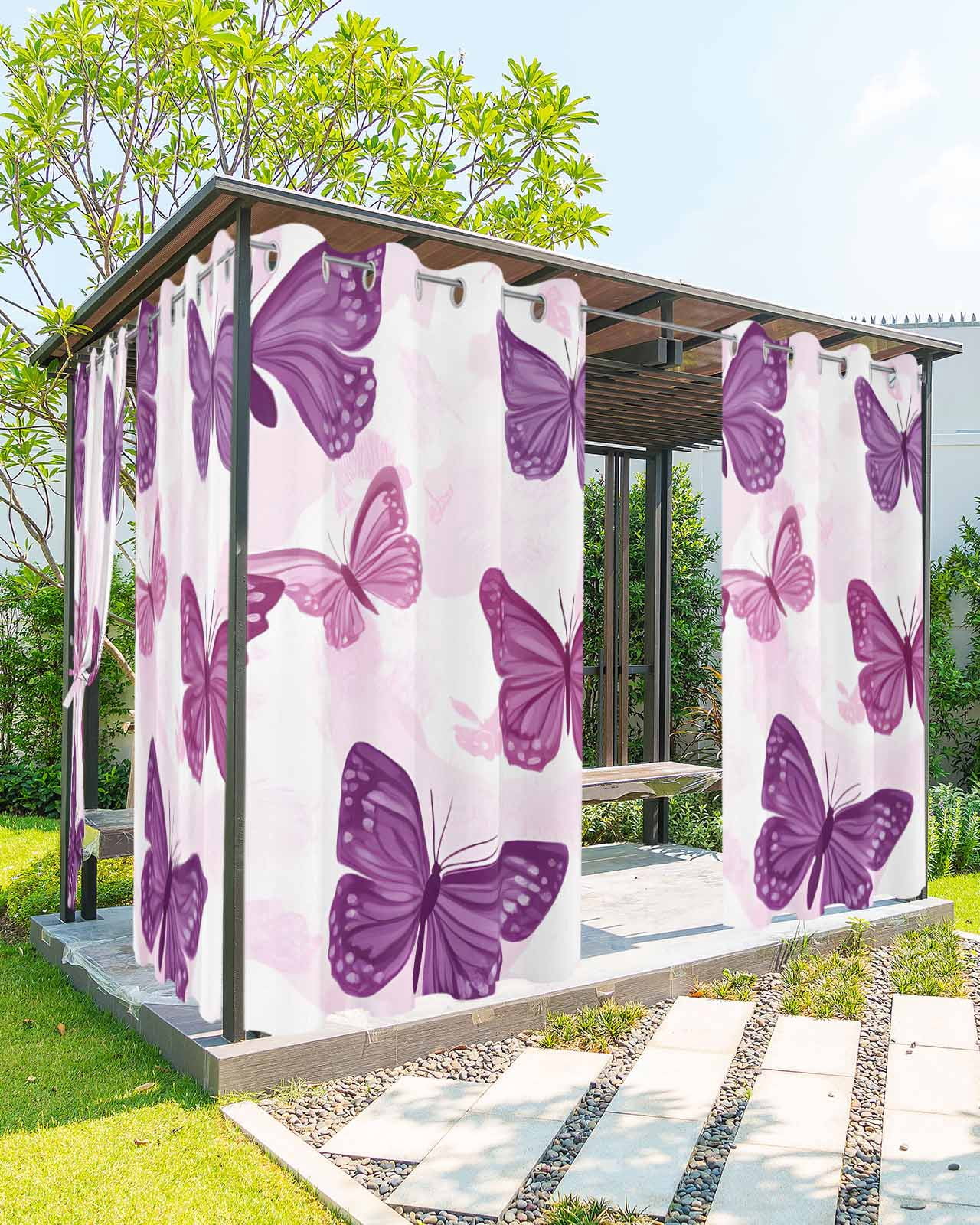 nqOlkjepod Outdoor Curtains for Patio Waterproof, Purple Butterflies ...