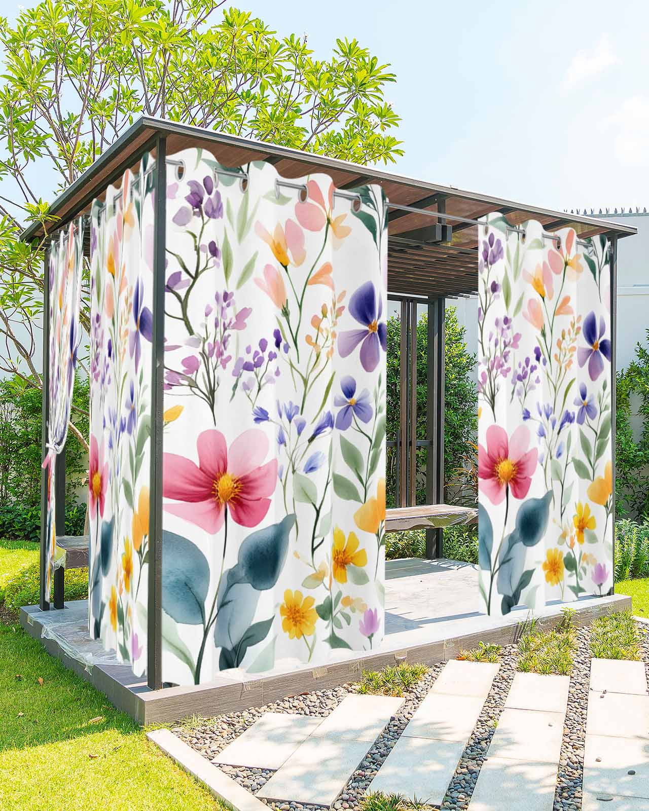 nqOlkjepod Outdoor Curtains for Patio Waterproof, Purple Flower Outdoor ...