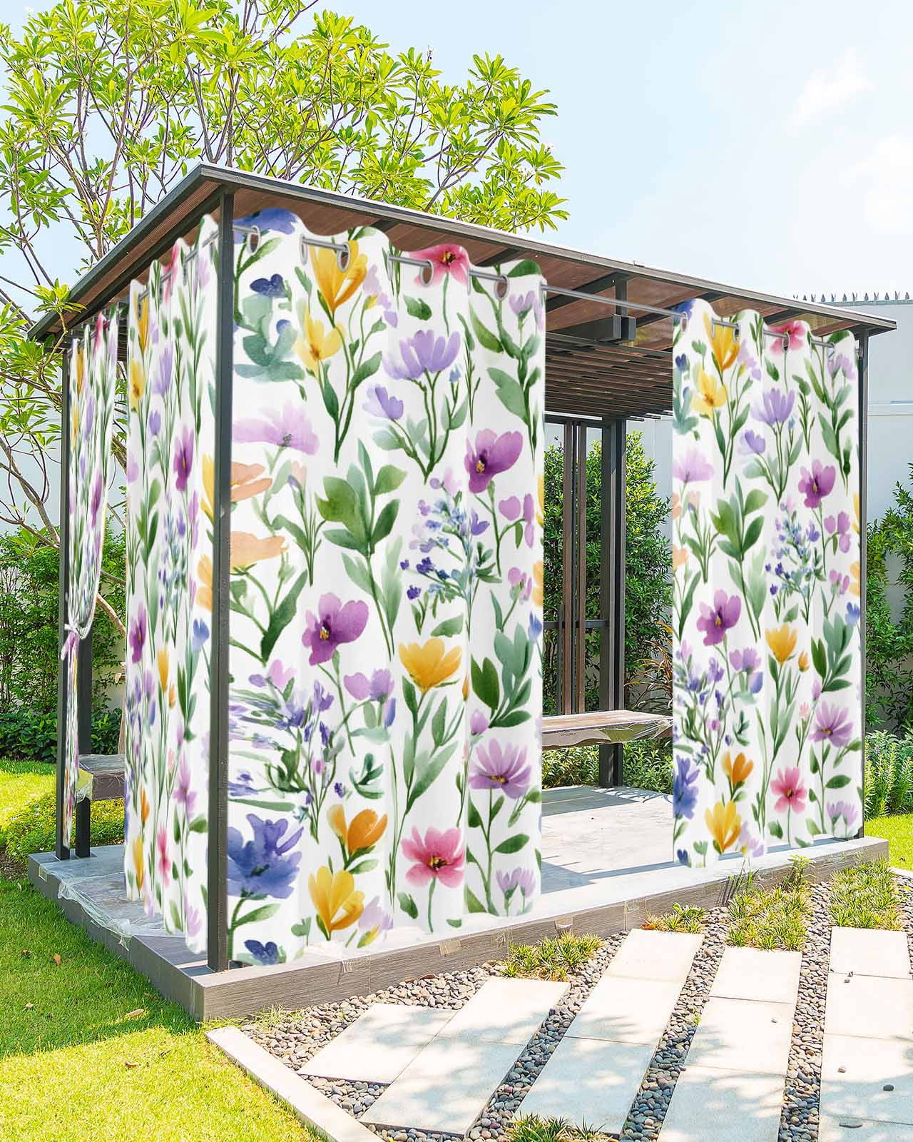 nqOlkjepod Outdoor Curtains for Patio Waterproof, Purple Green Flower ...