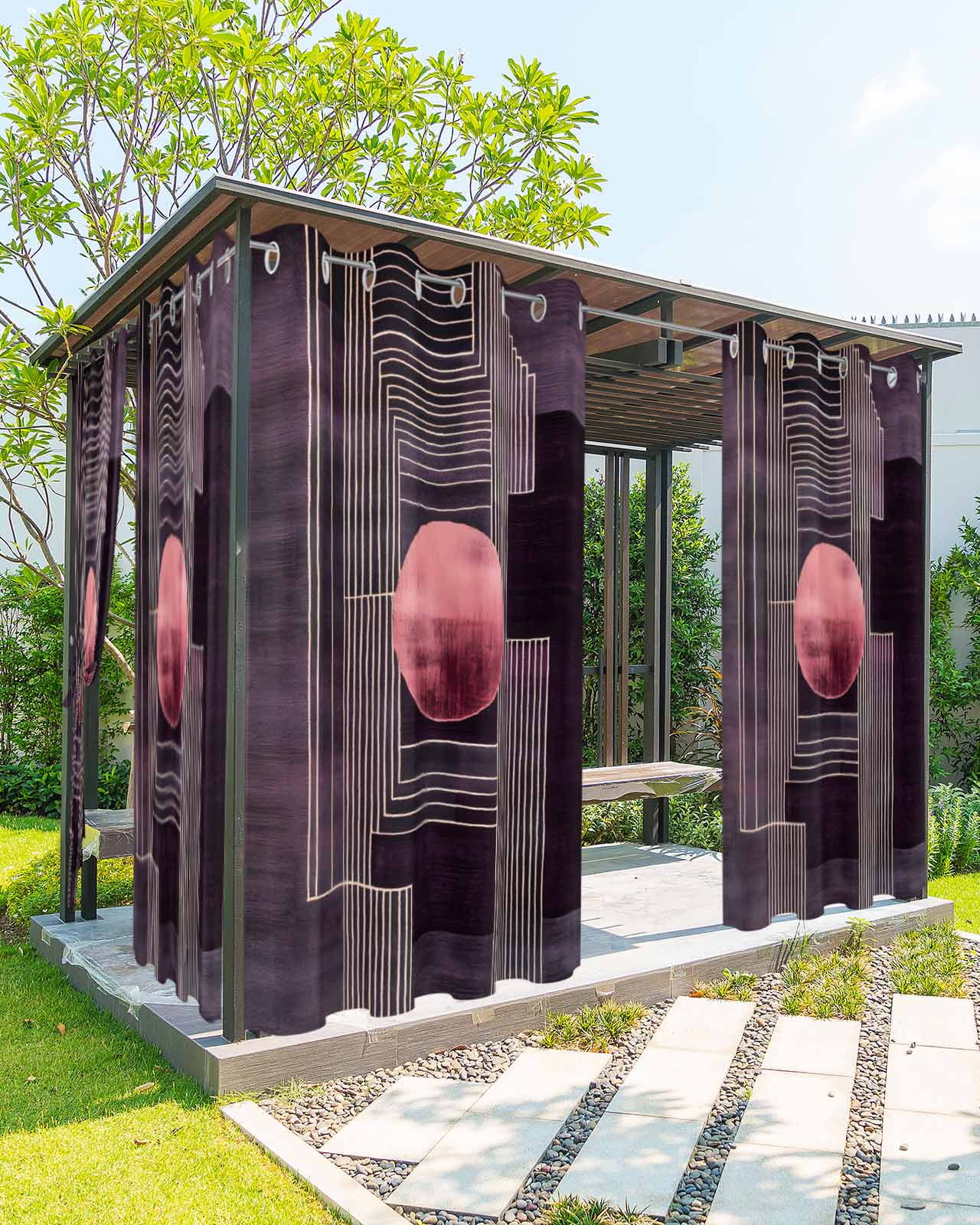 nqOlkjepod Outdoor Curtains for Patio Waterproof, Purple Line Geometric ...