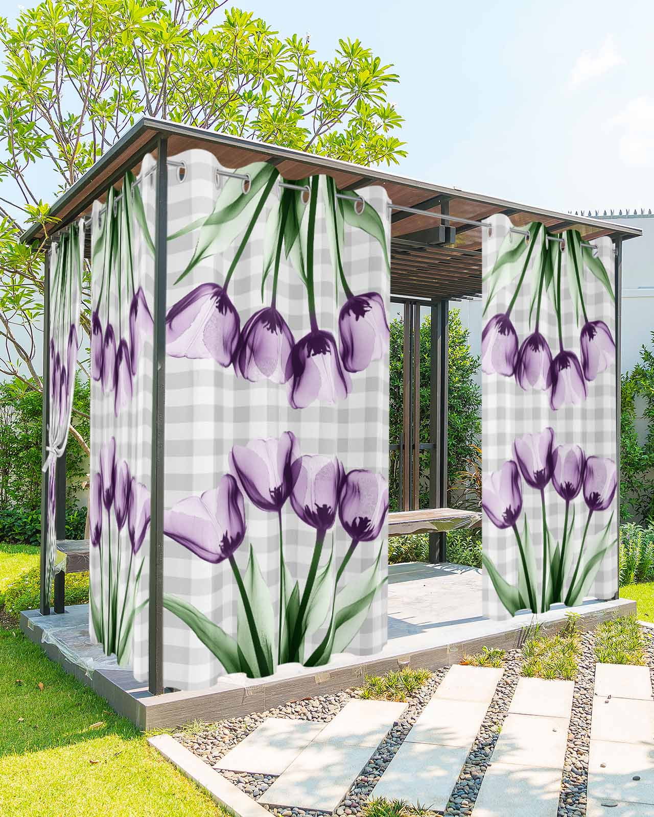 nqOlkjepod Outdoor Curtains for Patio Waterproof, Purple Tulip Outdoor ...