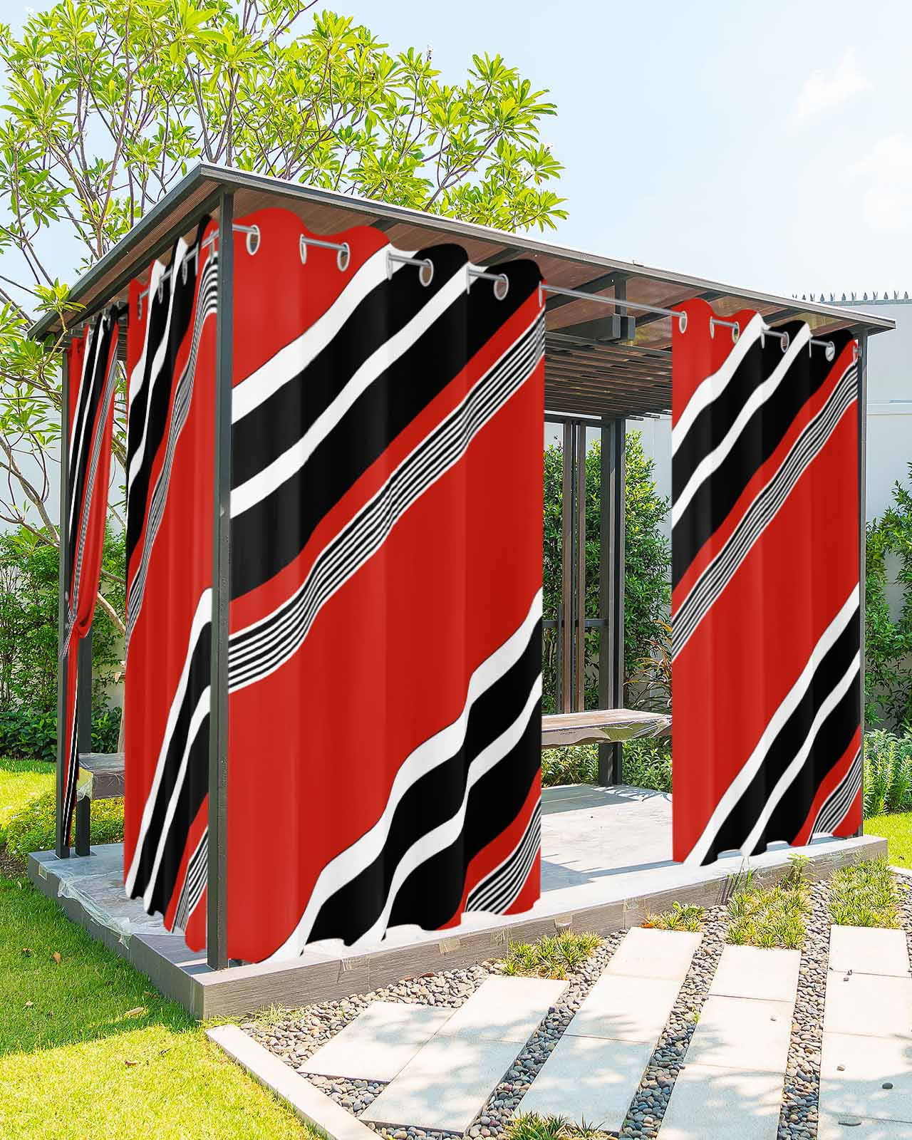 nqOlkjepod Outdoor Curtains for Patio Waterproof, Red Black Stripe ...
