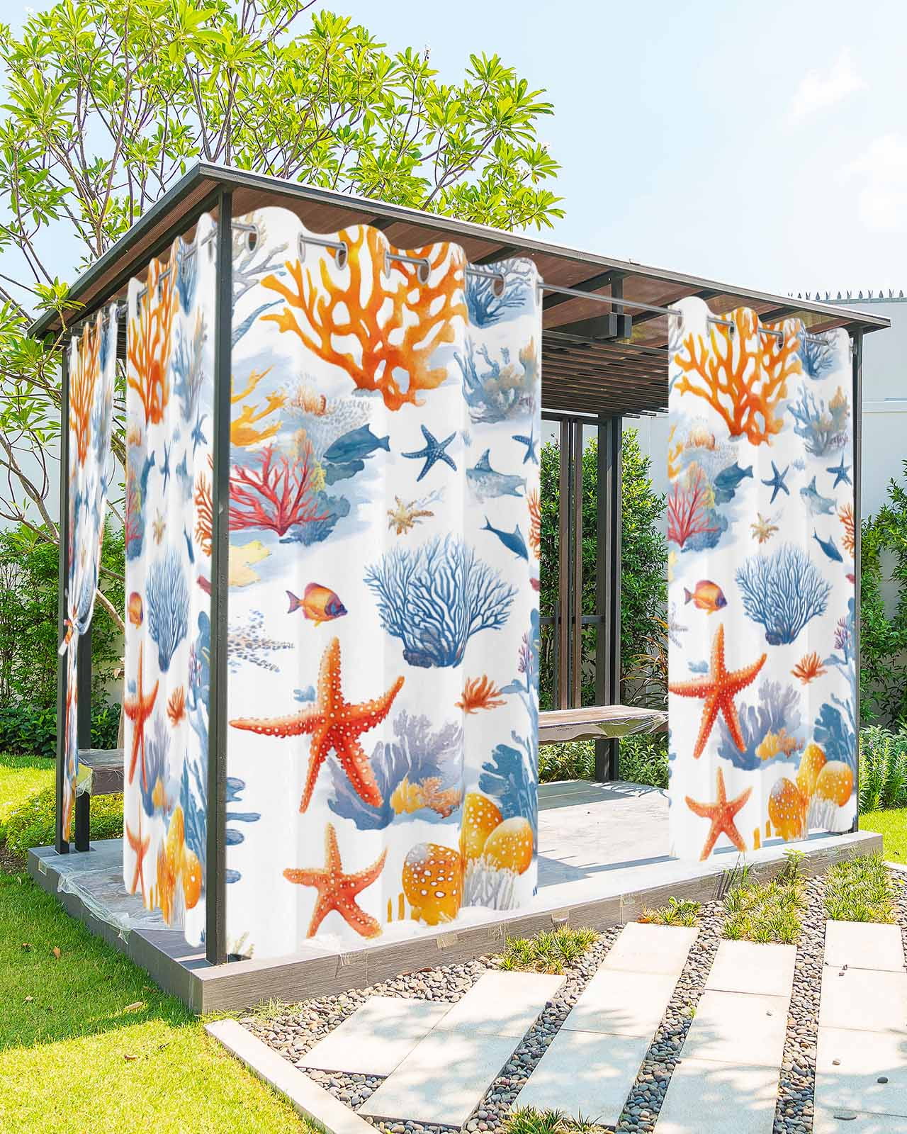 nqOlkjepod Outdoor Curtains for Patio Waterproof, Red Blue Coastal ...