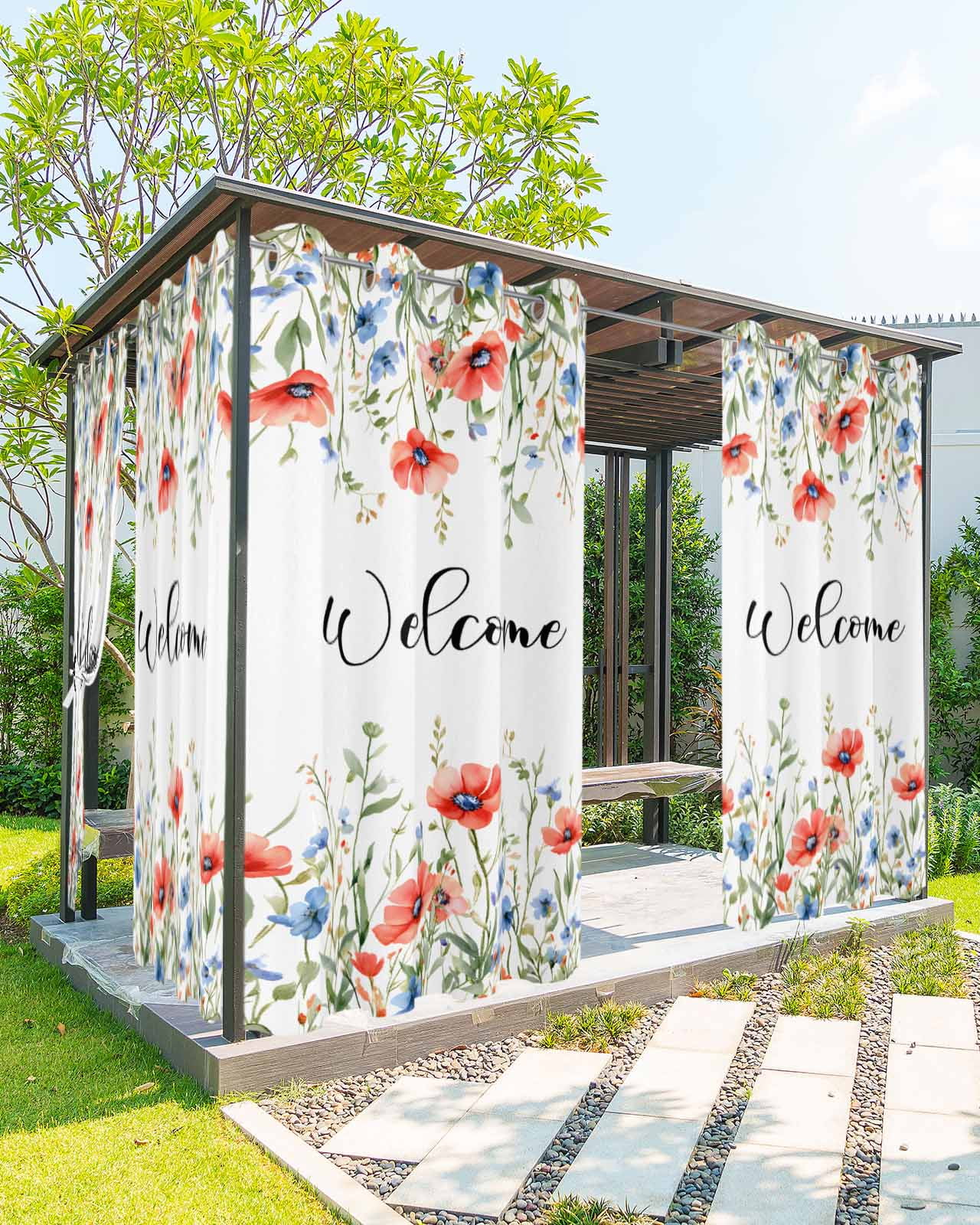 nqOlkjepod Outdoor Curtains for Patio Waterproof, Red Blue Spring ...