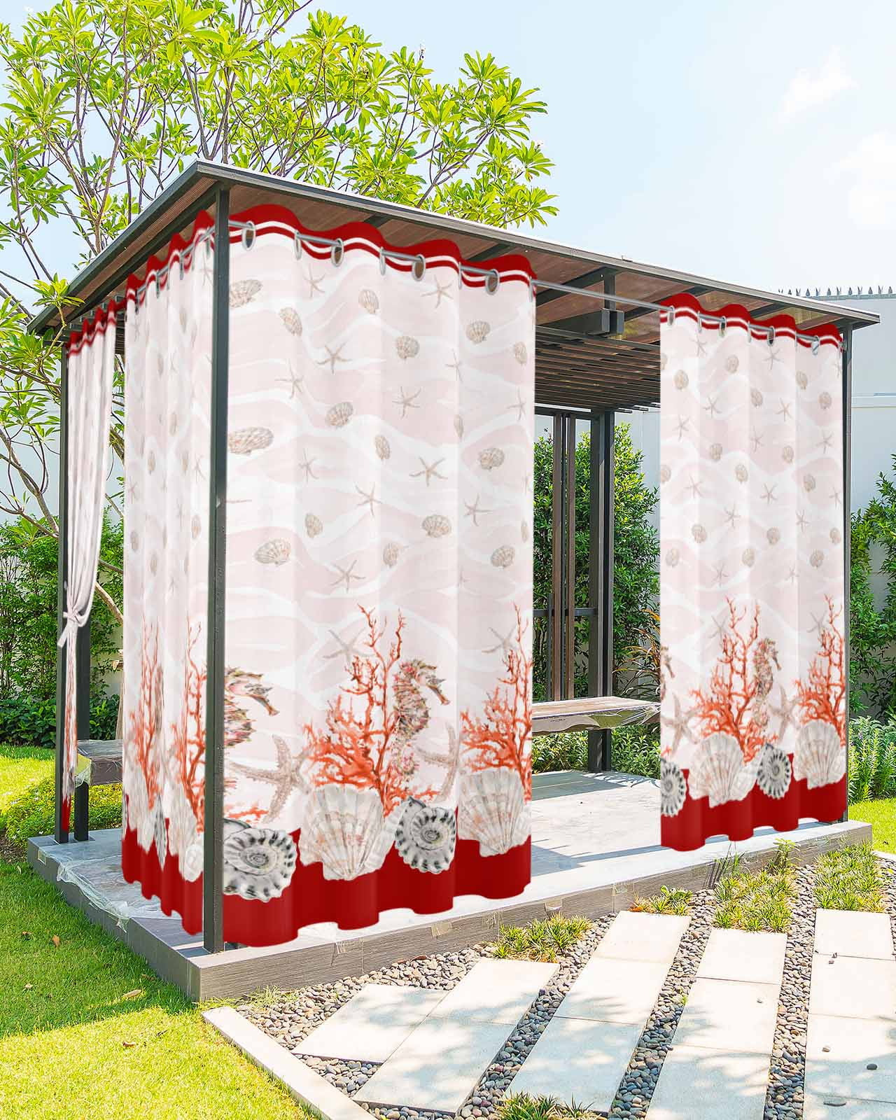 nqOlkjepod Outdoor Curtains for Patio Waterproof, Red Coastal Shell ...