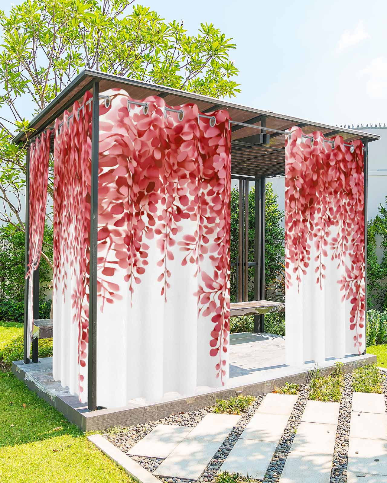 nqOlkjepod Outdoor Curtains for Patio Waterproof, Red Eucalyptus Leaves ...