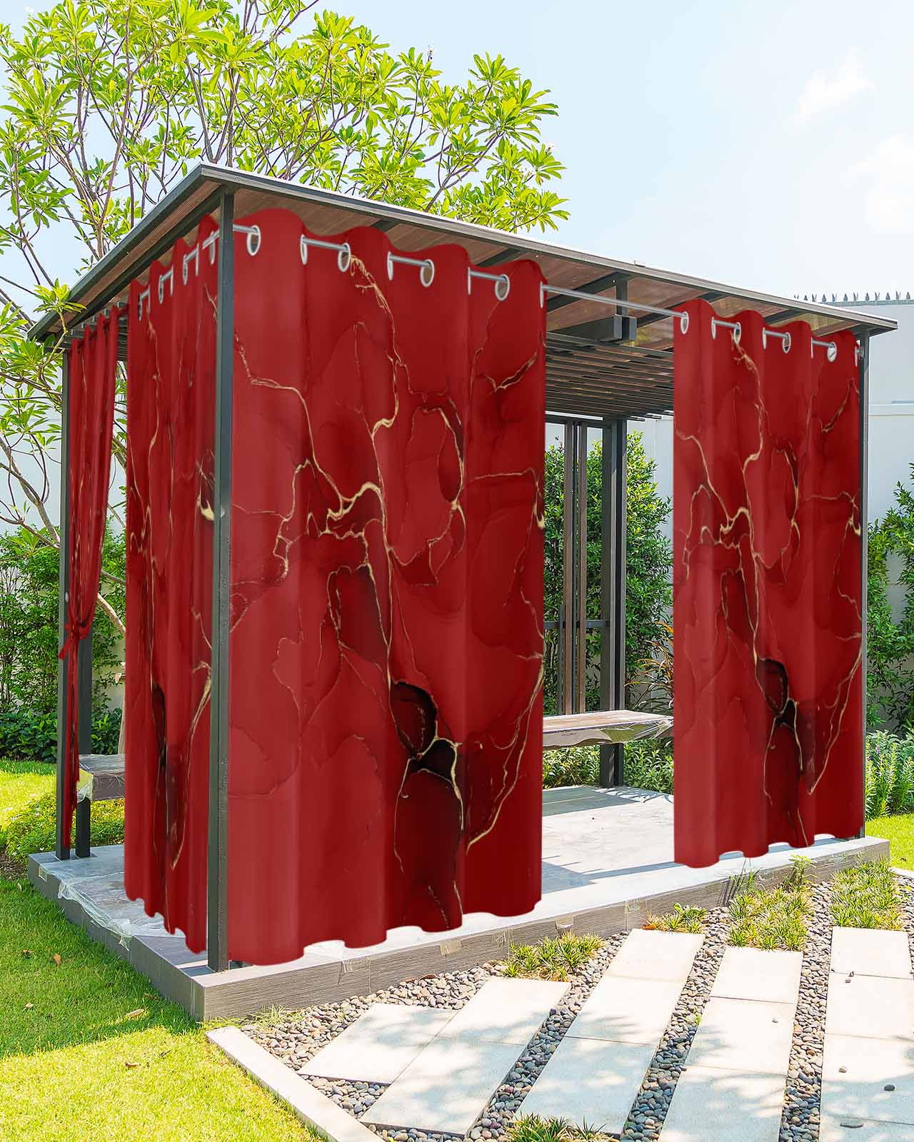 nqOlkjepod Outdoor Curtains for Patio Waterproof, Red Marble Texture ...