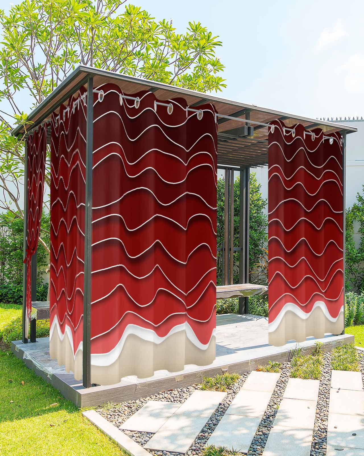 nqOlkjepod Outdoor Curtains for Patio Waterproof, Red Ocean Waves ...