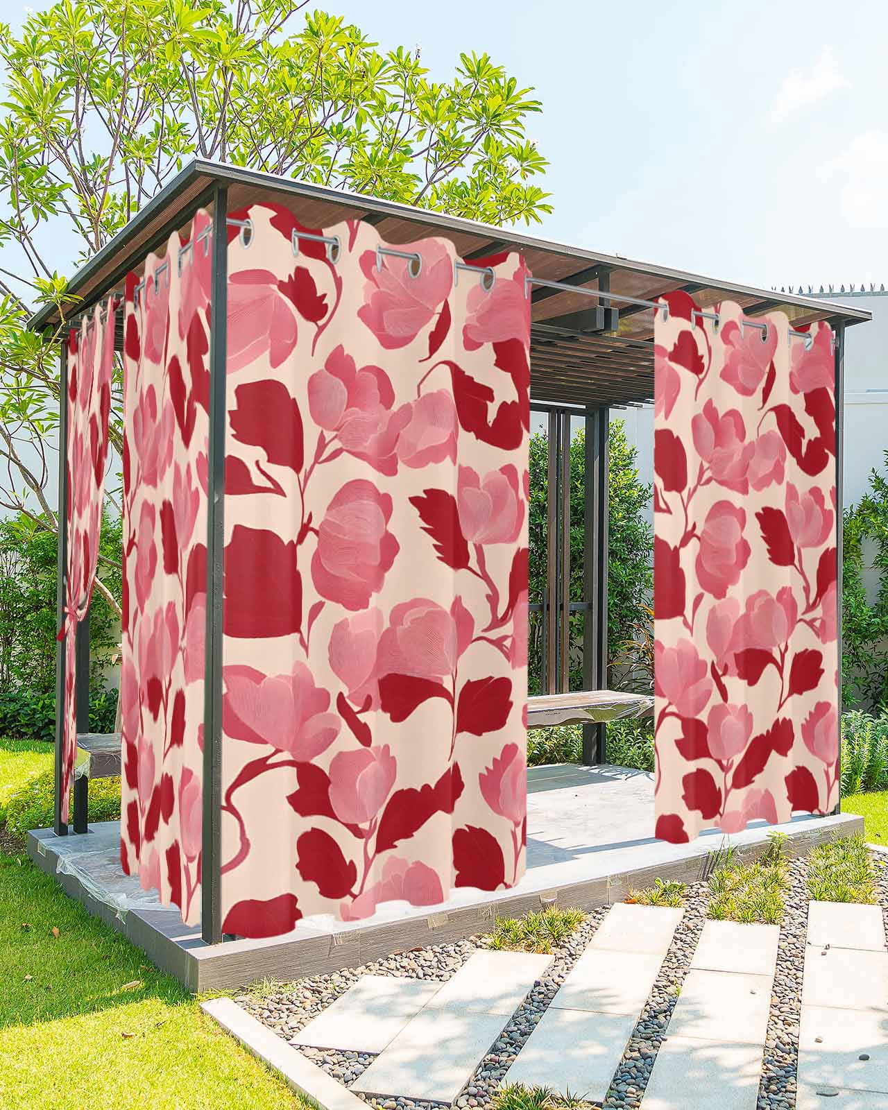 nqOlkjepod Outdoor Curtains for Patio Waterproof, Red Pink Floral ...