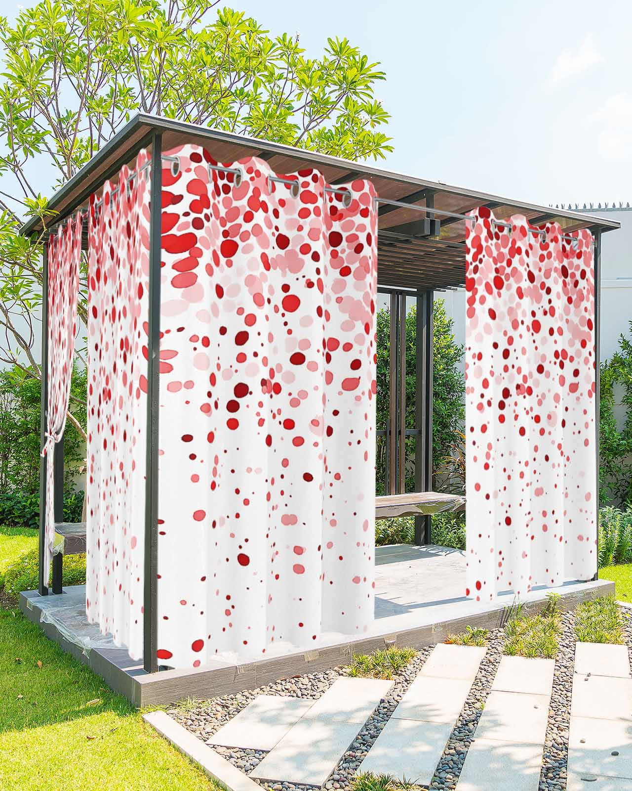 nqOlkjepod Outdoor Curtains for Patio Waterproof, Red Polka Dot Outdoor ...