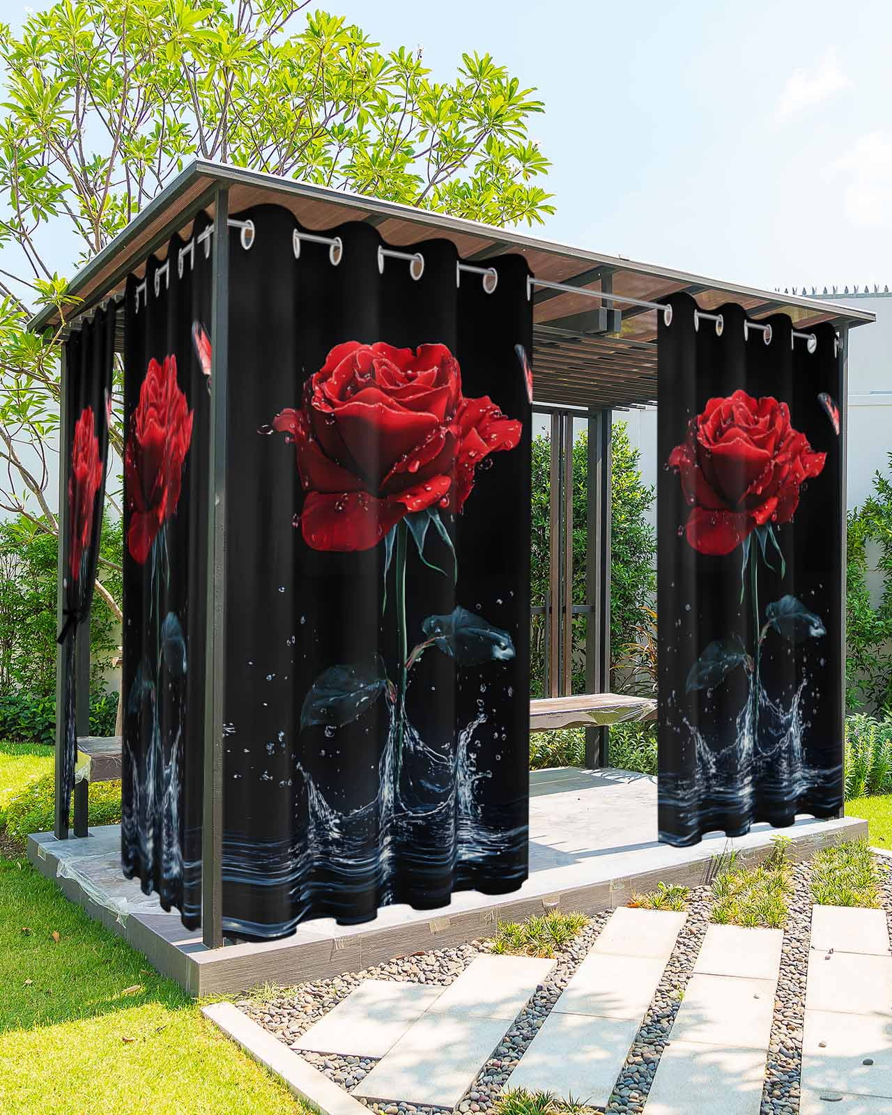 nqOlkjepod Outdoor Curtains for Patio Waterproof, Red Roses Outdoor ...