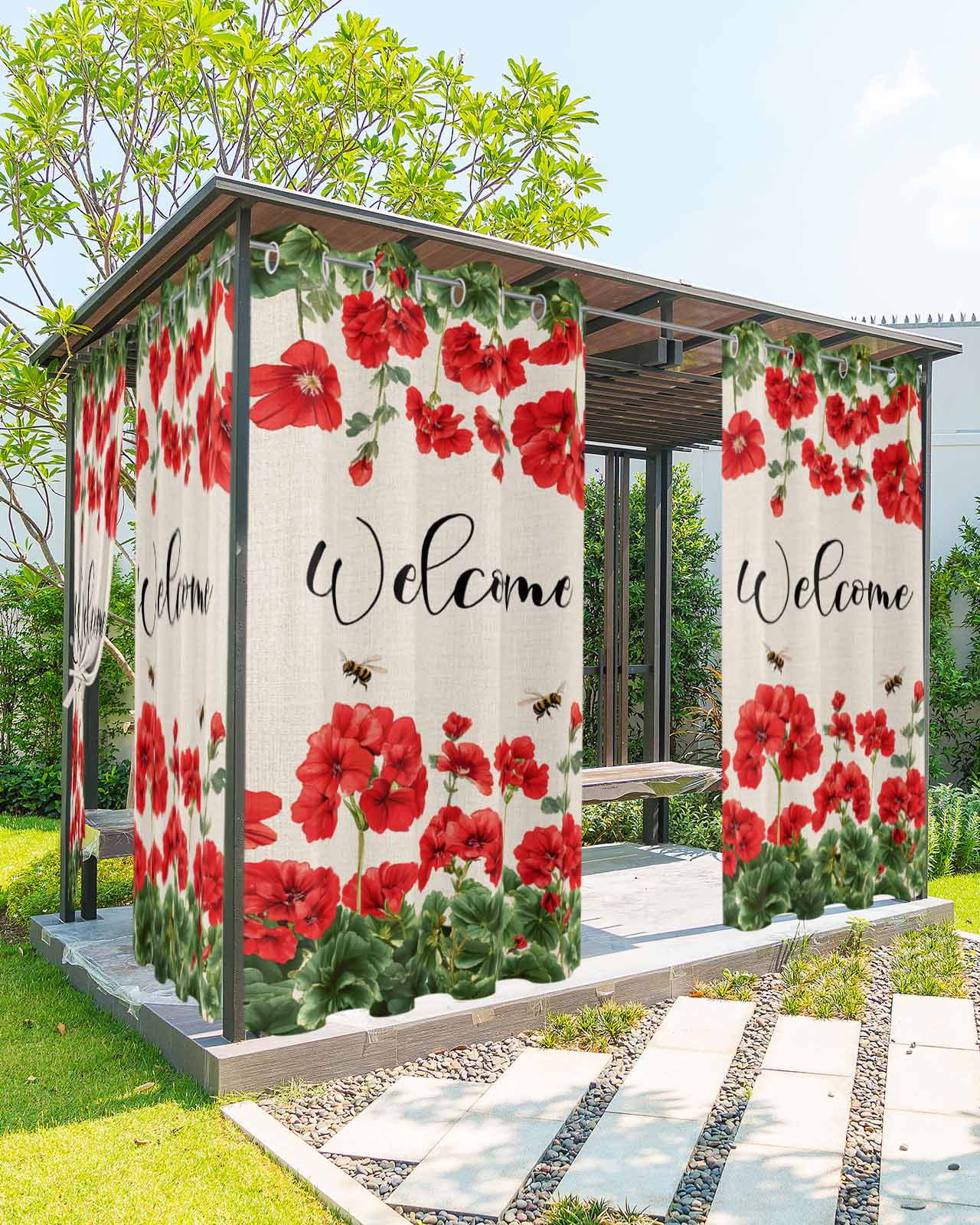 nqOlkjepod Outdoor Curtains for Patio Waterproof, Red Spring Floral ...