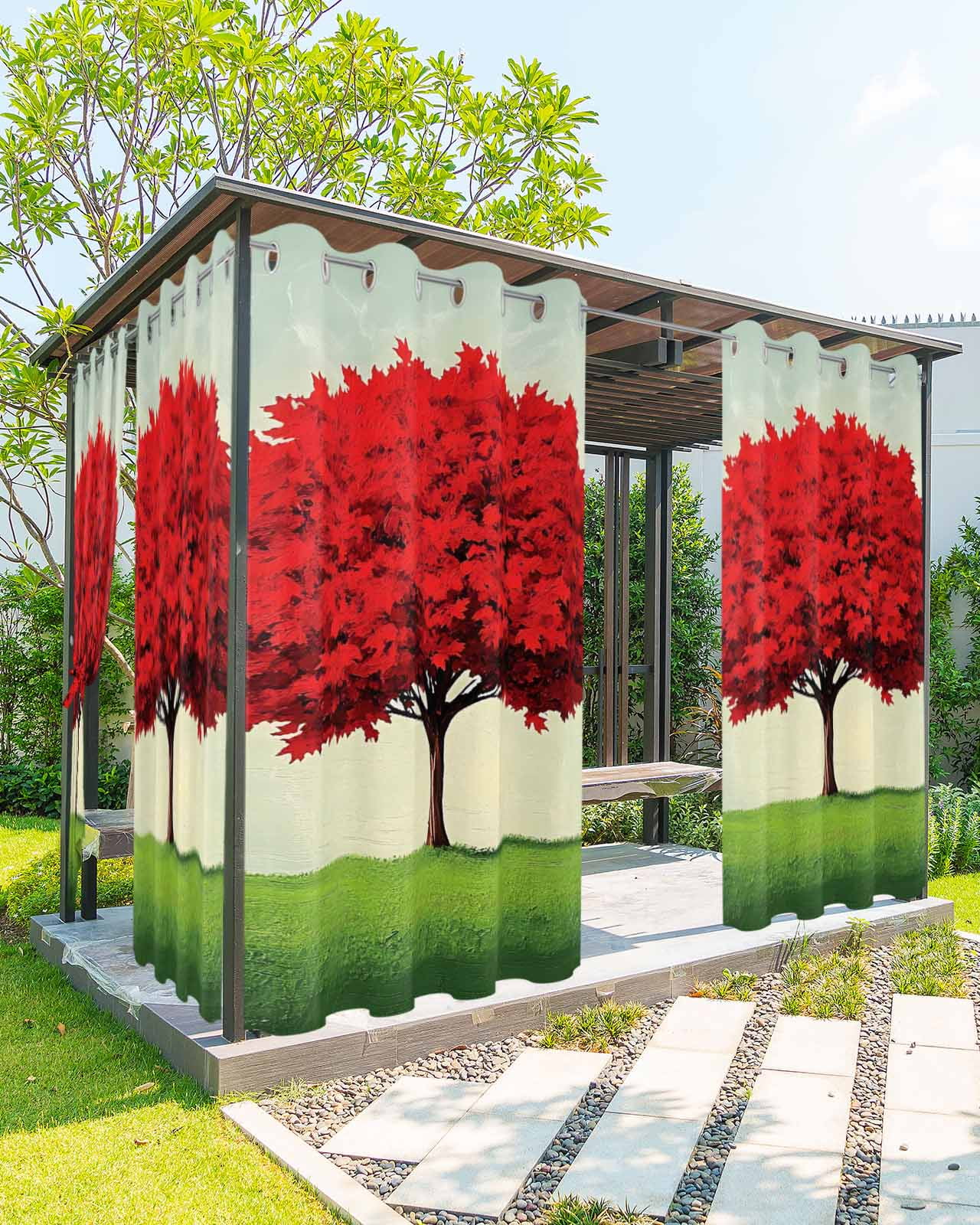 nqOlkjepod Outdoor Curtains for Patio Waterproof, Red Tree Outdoor Privacy Panels Grommet, Green ...
